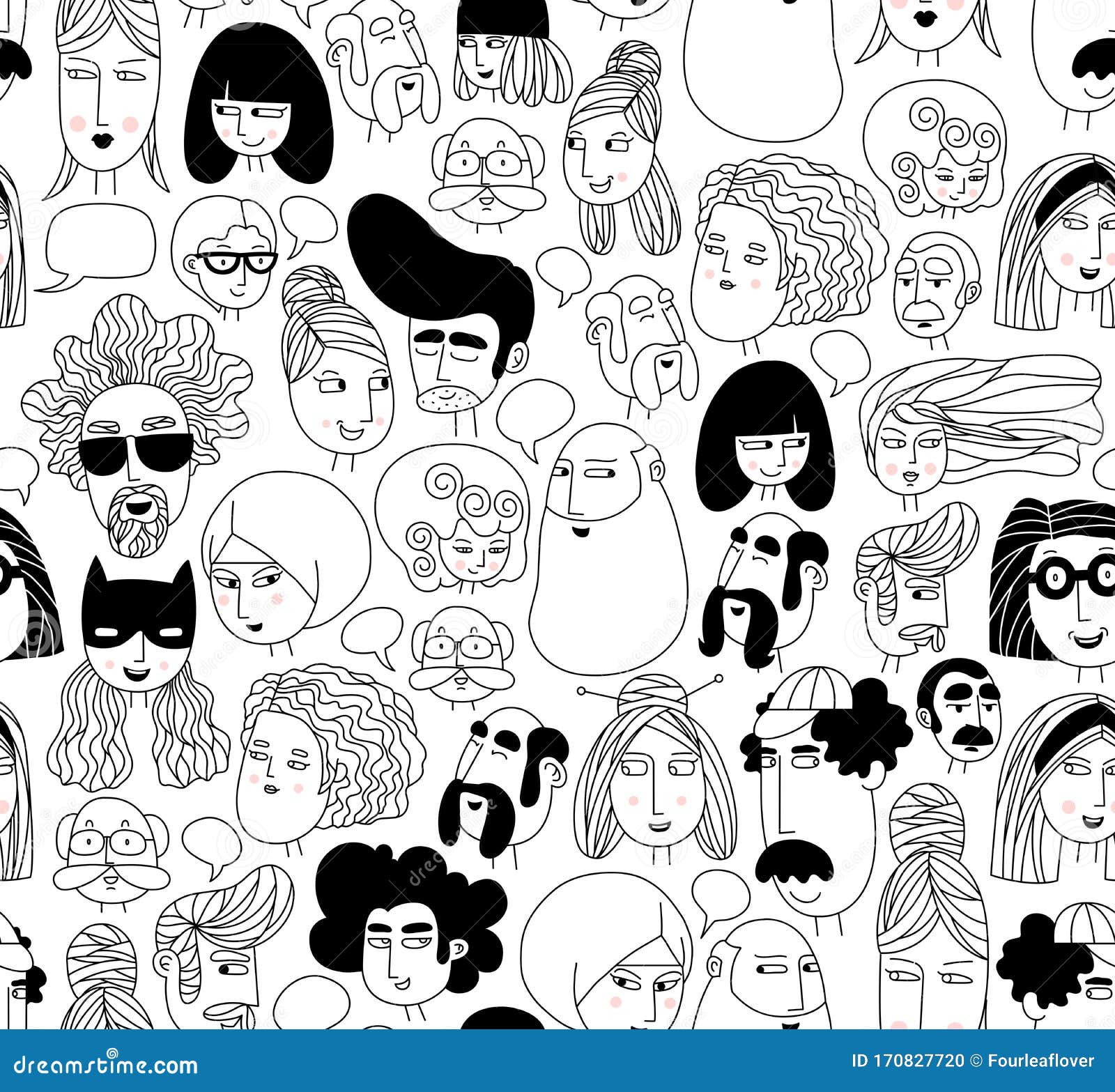 Hand Drawn Doodle Set Texture Of People Faces Stock Vector