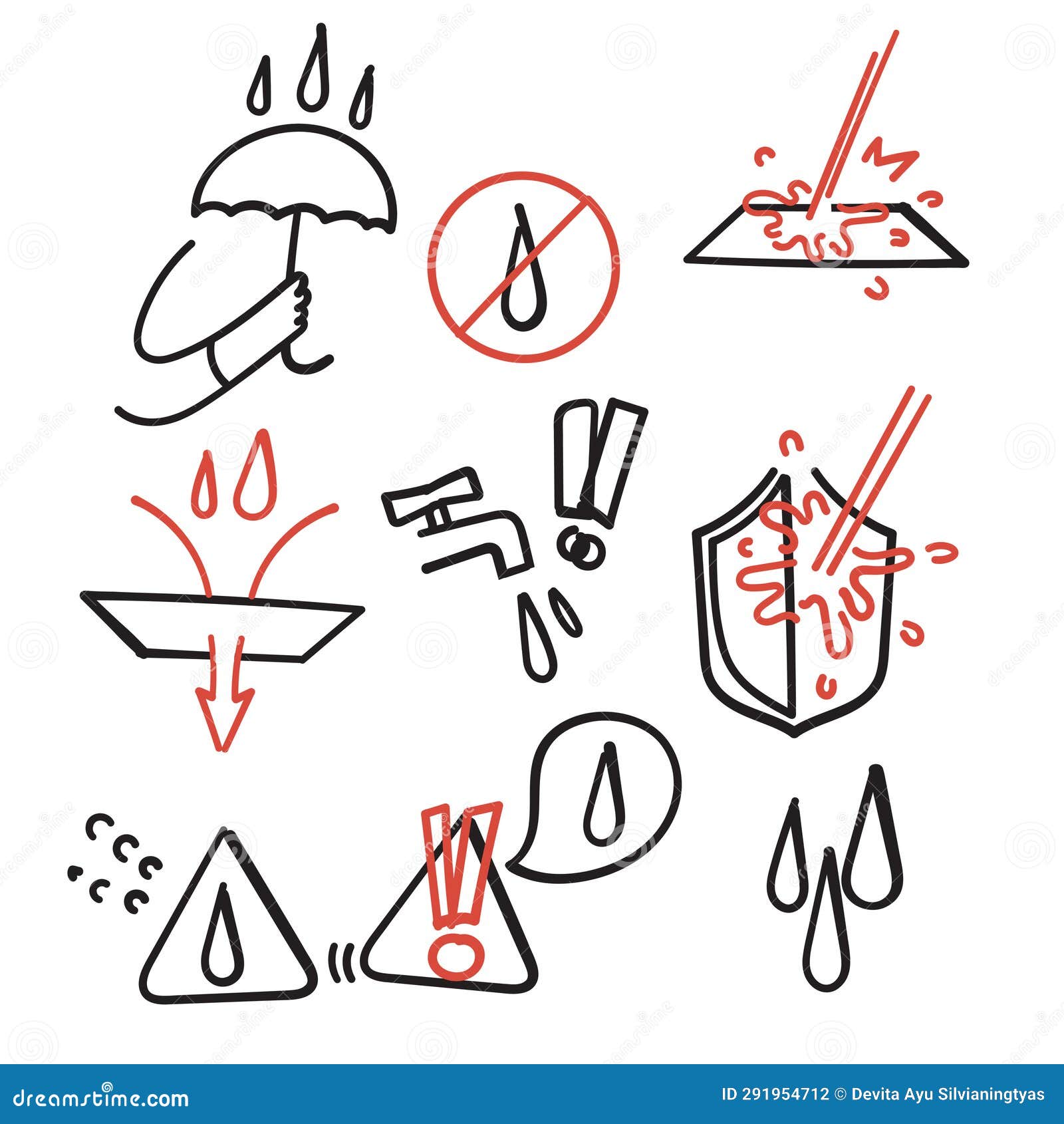 Hand Drawn Doodle Set of Waterproof Related Illustration Stock Vector ...