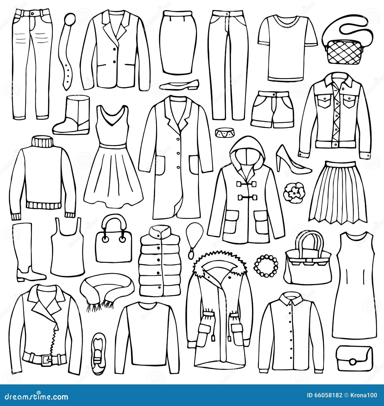 Hand Drawn Doodle Set with Woman Clothes Stock Vector - Illustration of ...