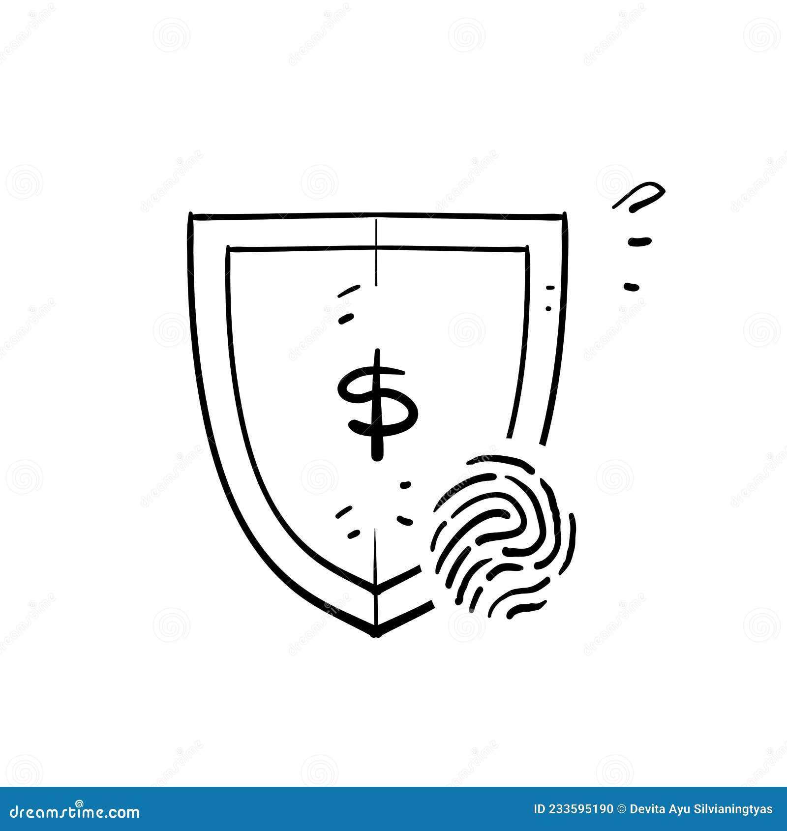 Hand Drawn Doodle Shield Fingerprint Money Illustration Vector Isolated ...