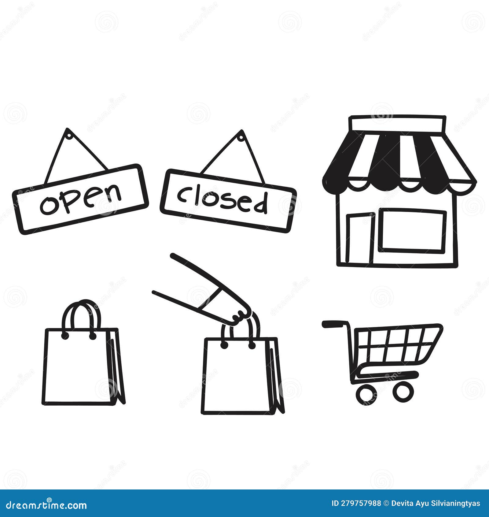 Hand Drawn Doodle Shop Store Related Icon Illustration Stock Vector ...