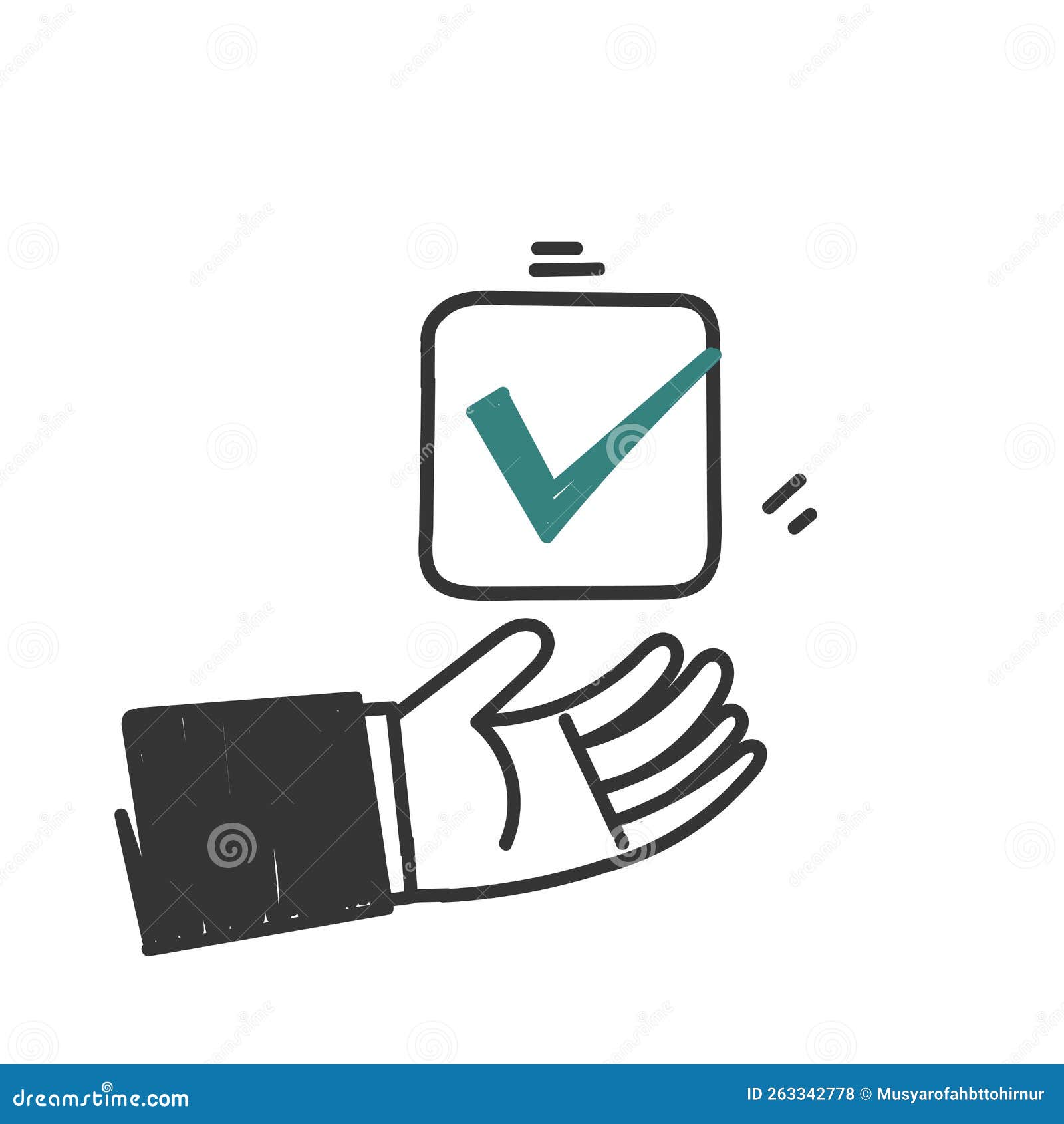 Hand Drawn Doodle Hand Showing Green Check Mark Illustration Vector ...