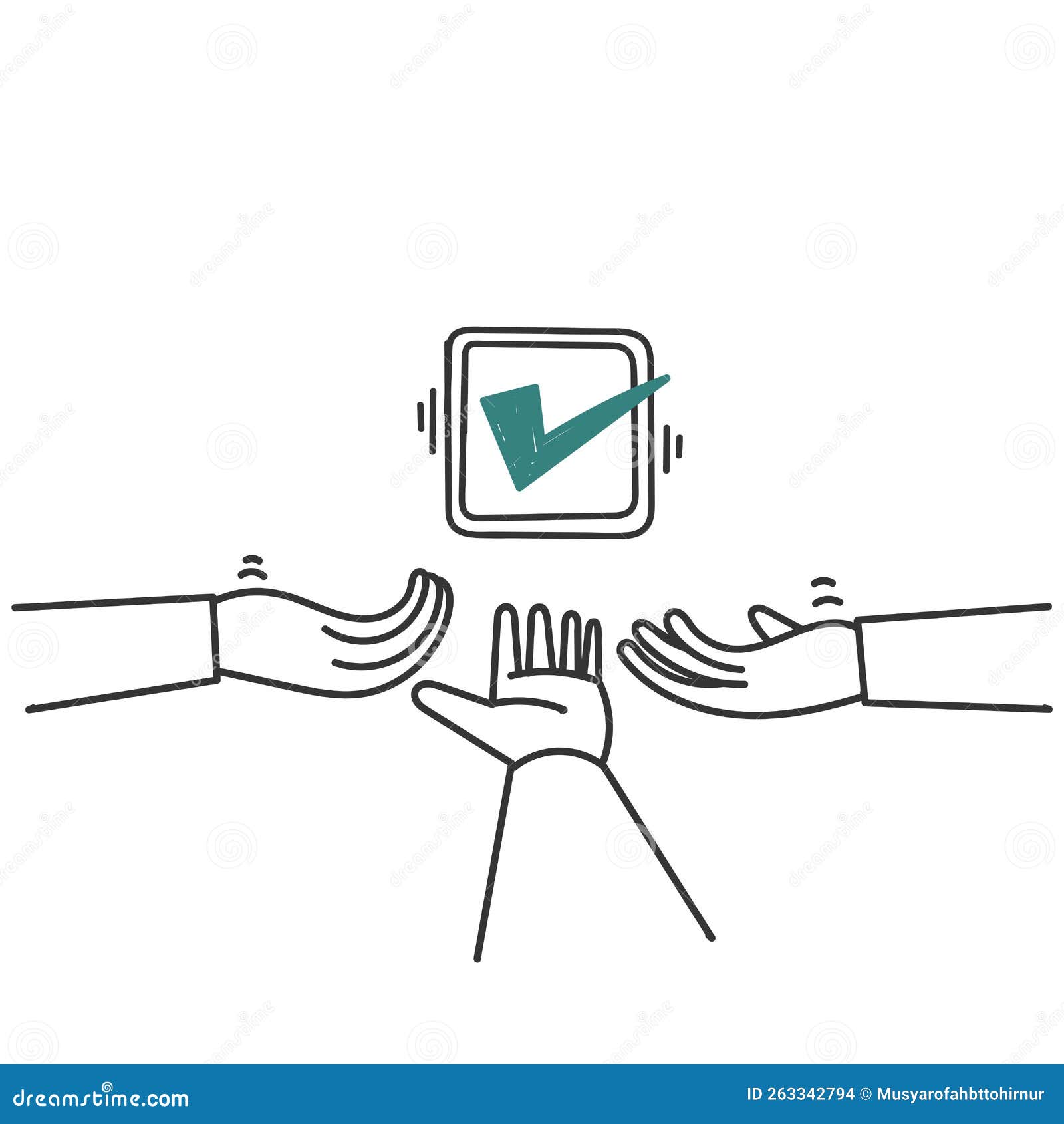 Hand Drawn Doodle Hand Showing Green Check Mark Illustration Vector ...