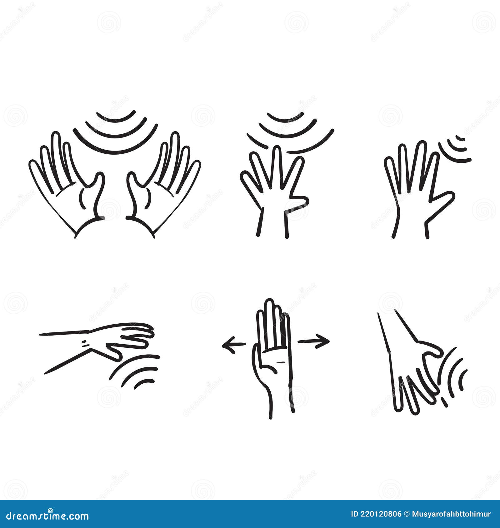 Hand Drawn Doodle Hand Signal Sensor Gesture Illustration Vector Stock ...