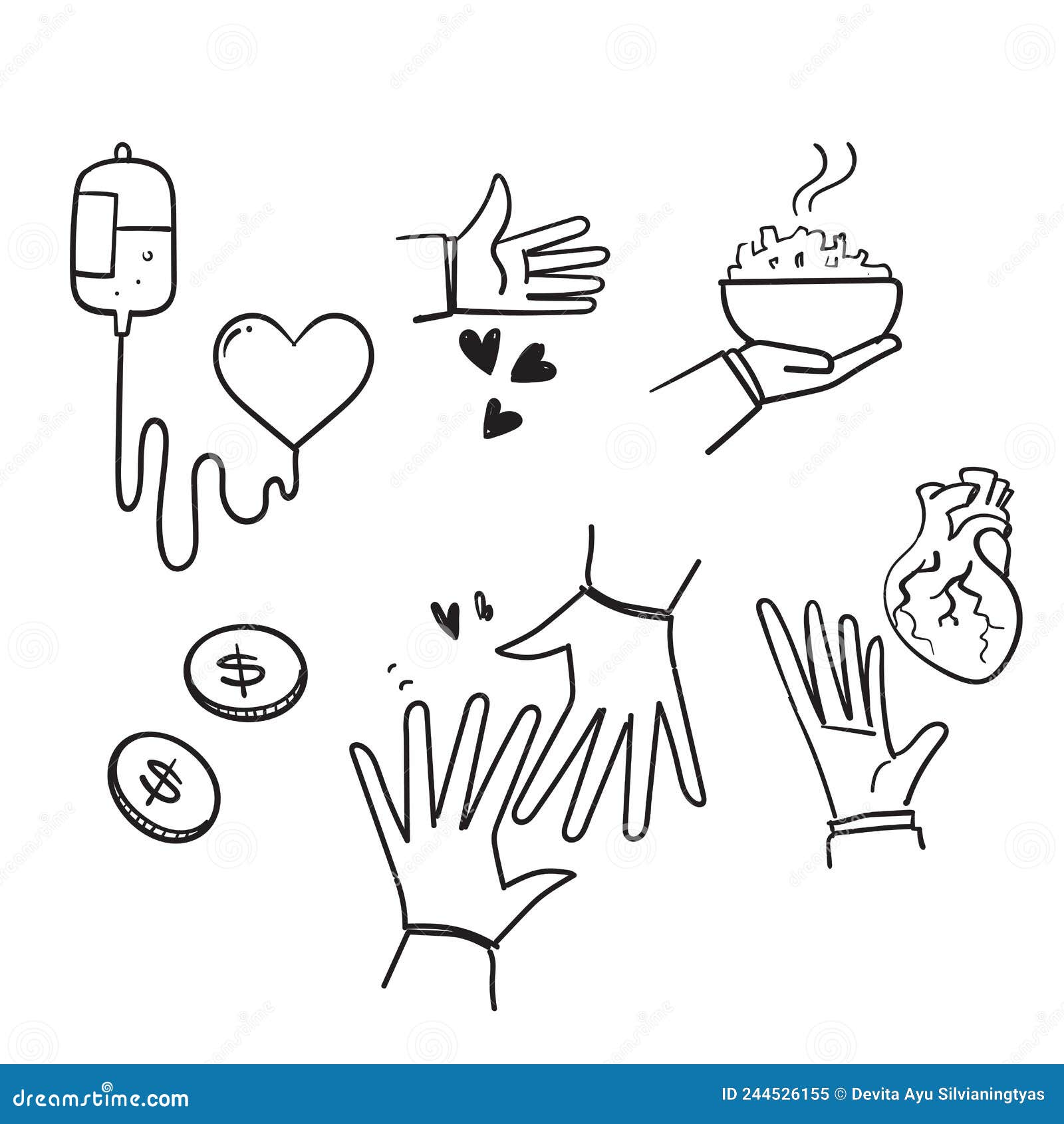 Hand Drawn Doodle Simple Set of Donations and Charity Related Icon ...
