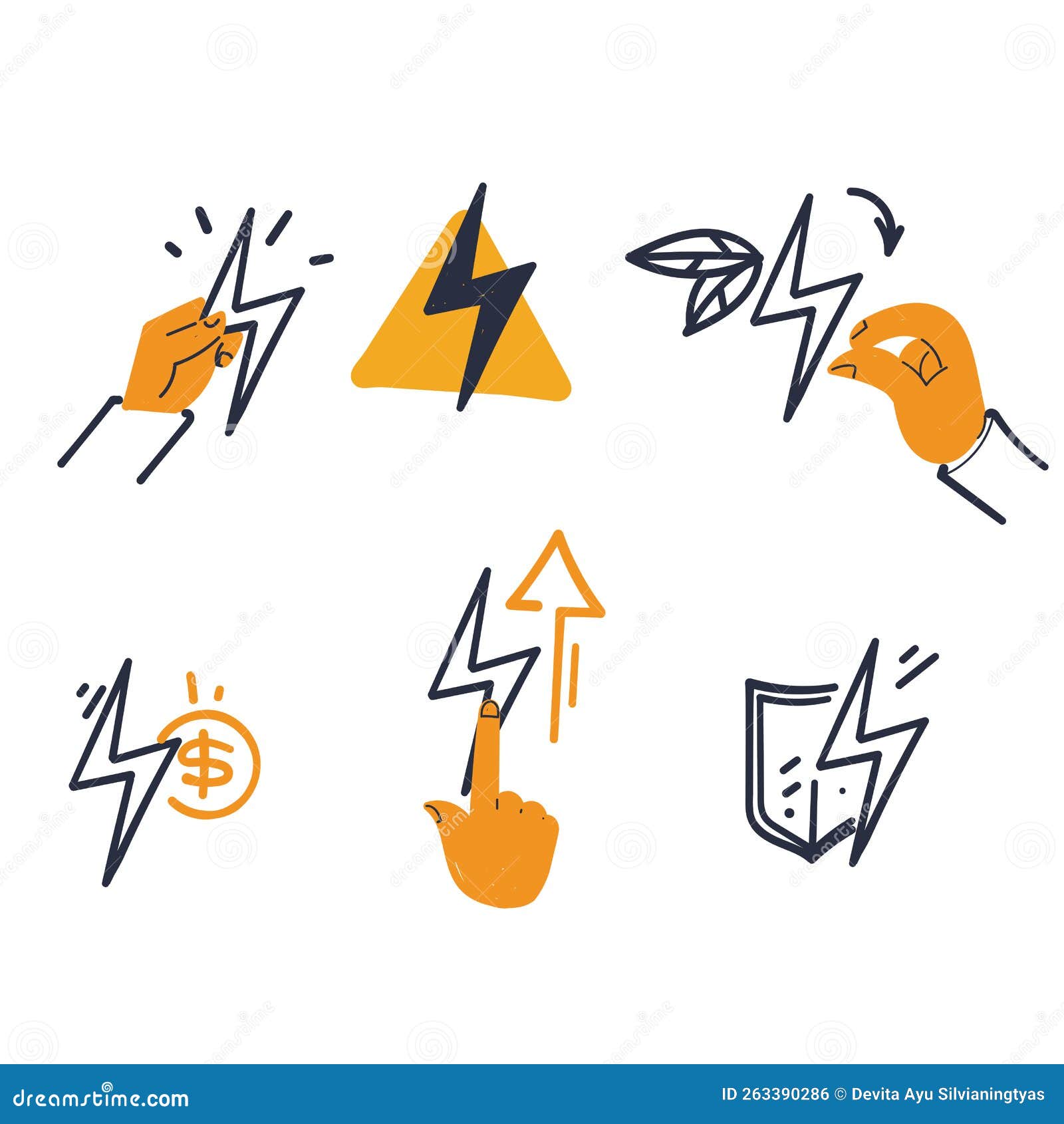 Hand Drawn Doodle Simple Set of Electric Energy Related Illustration ...