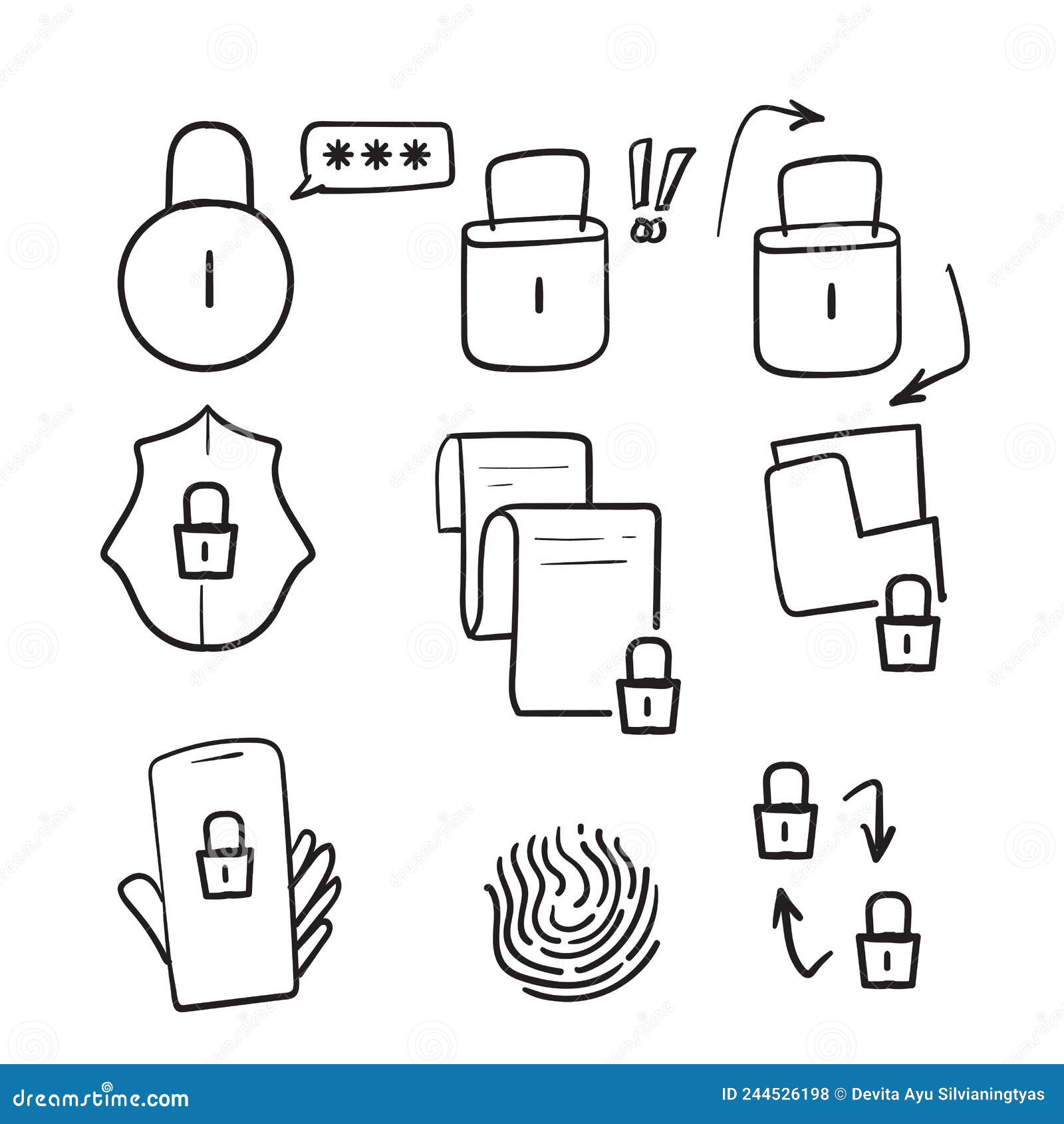 Hand Drawn Doodle Simple Set of Locks Related Vector Stock Vector ...