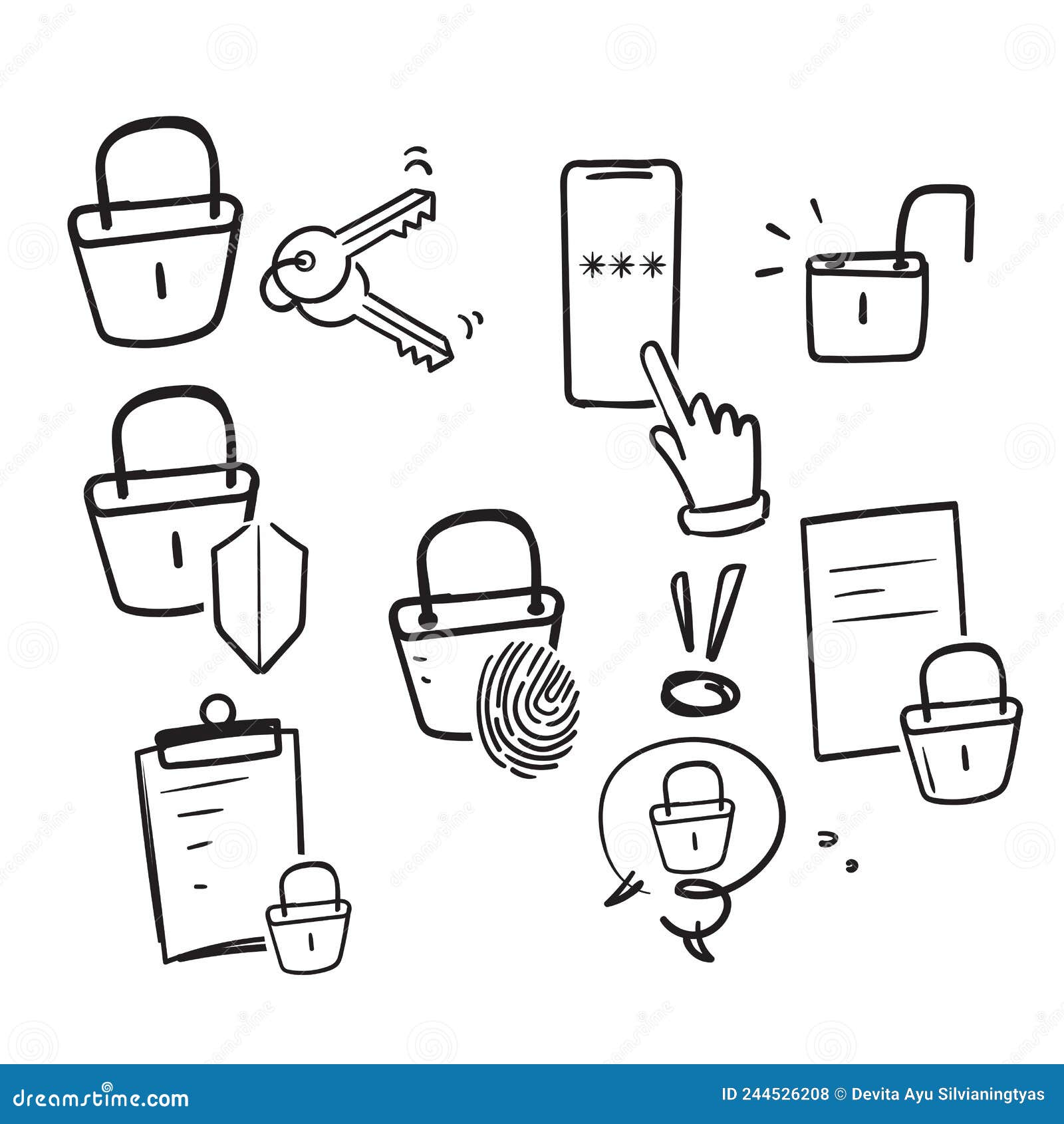 Hand Drawn Doodle Simple Set of Locks Related Vector Stock Vector ...