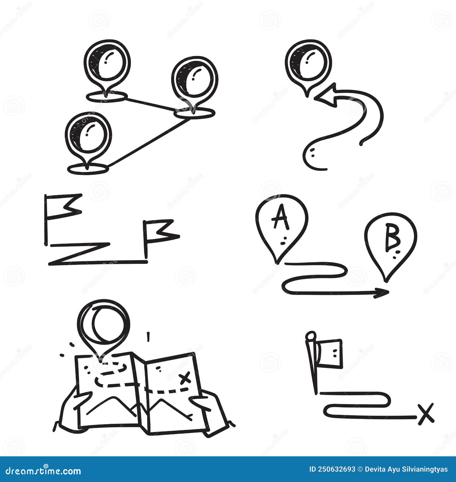Hand Drawn Doodle Simple Set of Route Related Illustration Stock Vector ...