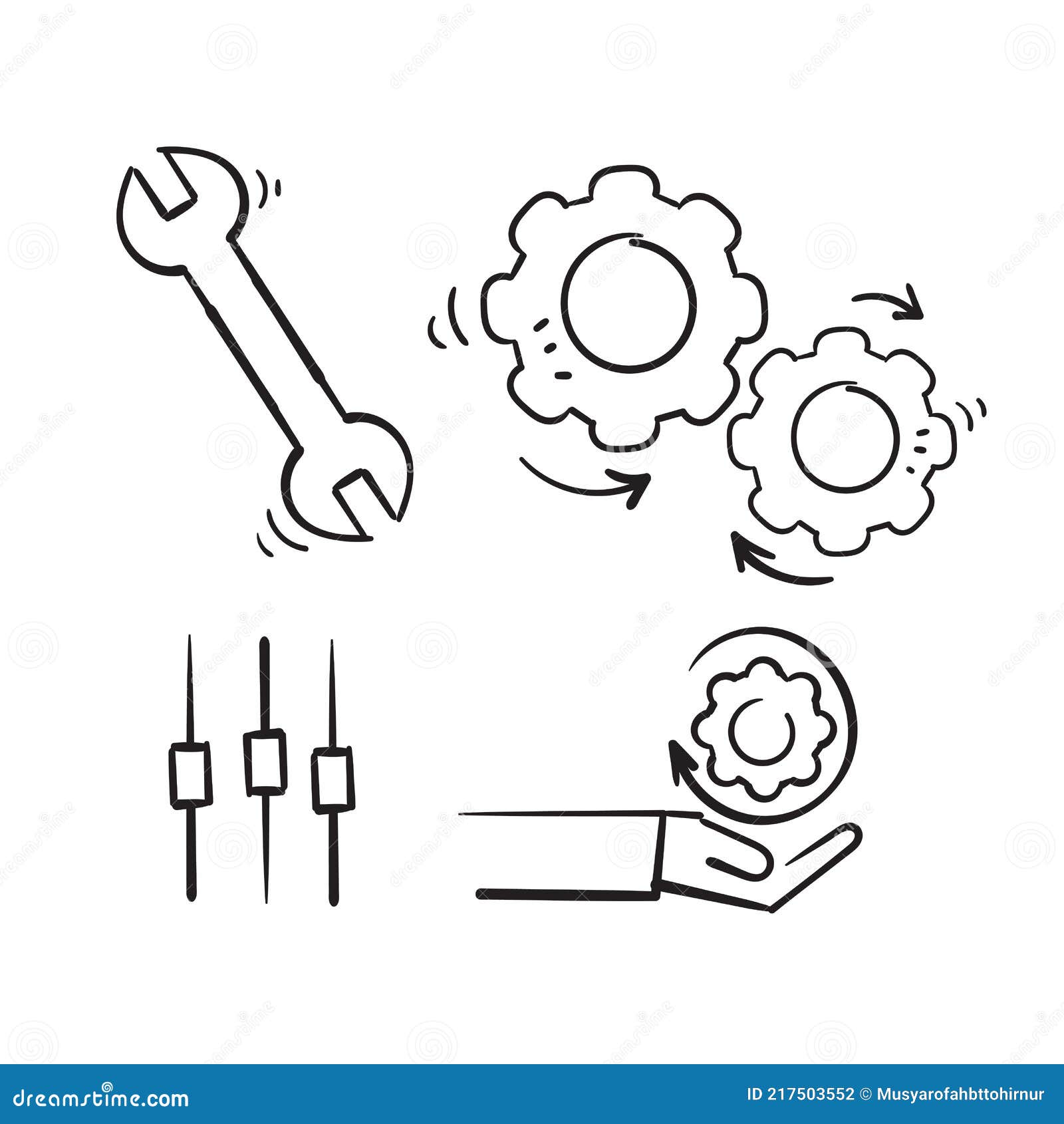 Hand Drawn Doodle Simple Set of Setup and Settings Related Vector Line ...