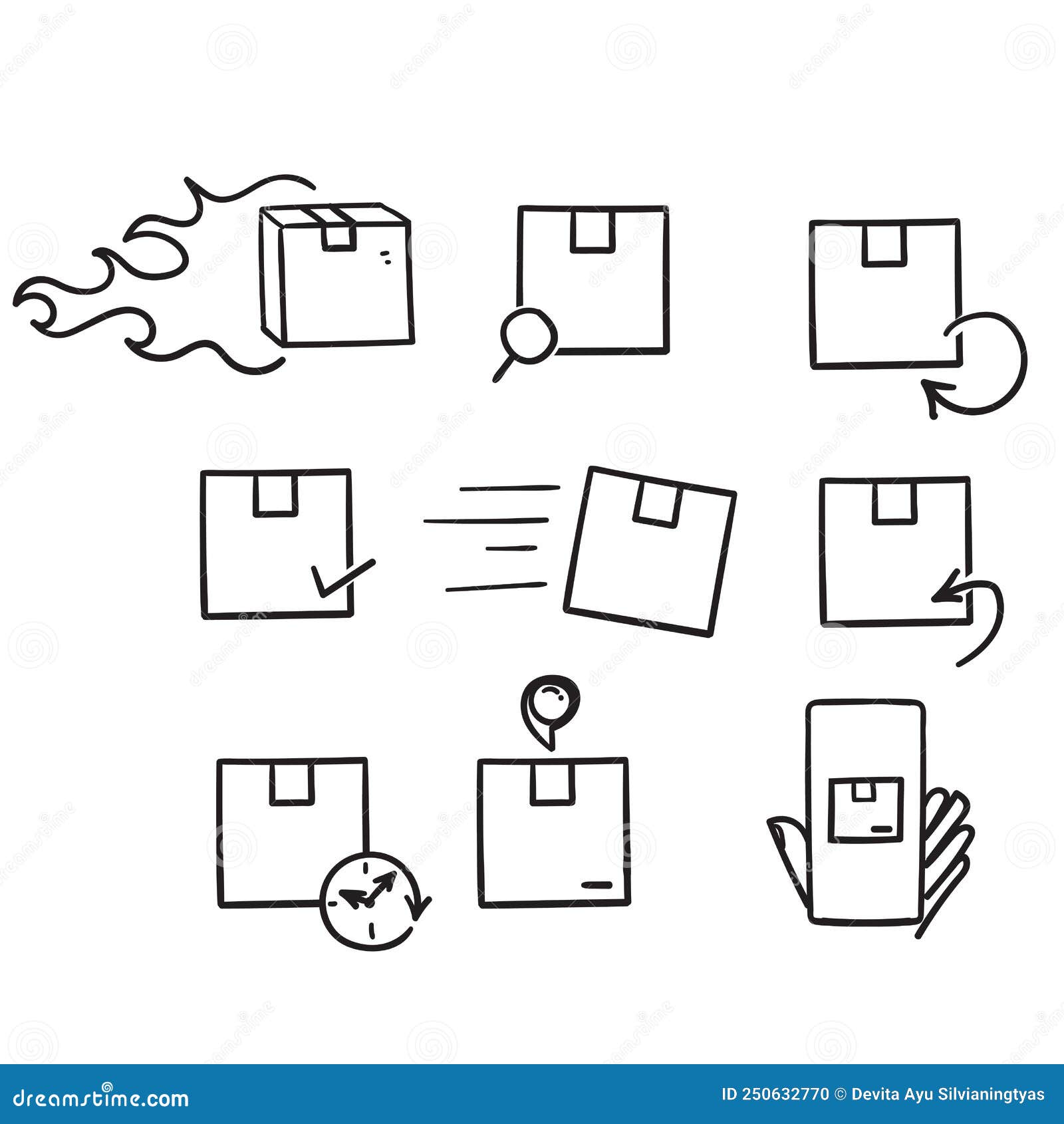 Hand Drawn Doodle Simple Set of Shipping Related Illustration Stock ...