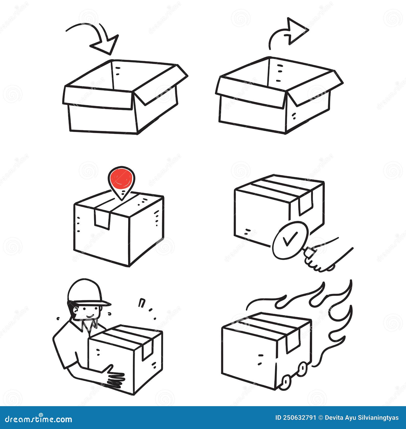Hand Drawn Doodle Simple Set of Shipping Related Illustration Stock ...
