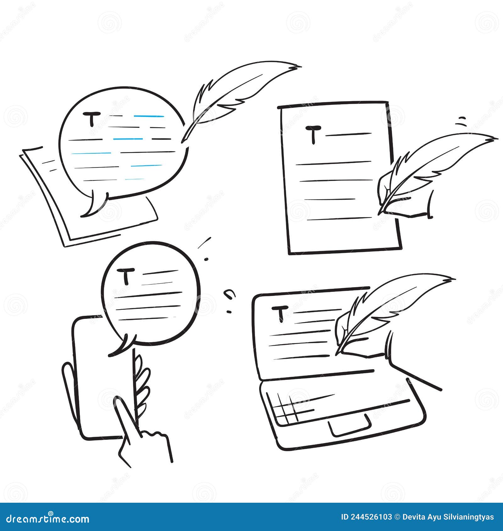 Hand Drawn Doodle Simple Set of Text Article Writing Related Vector ...