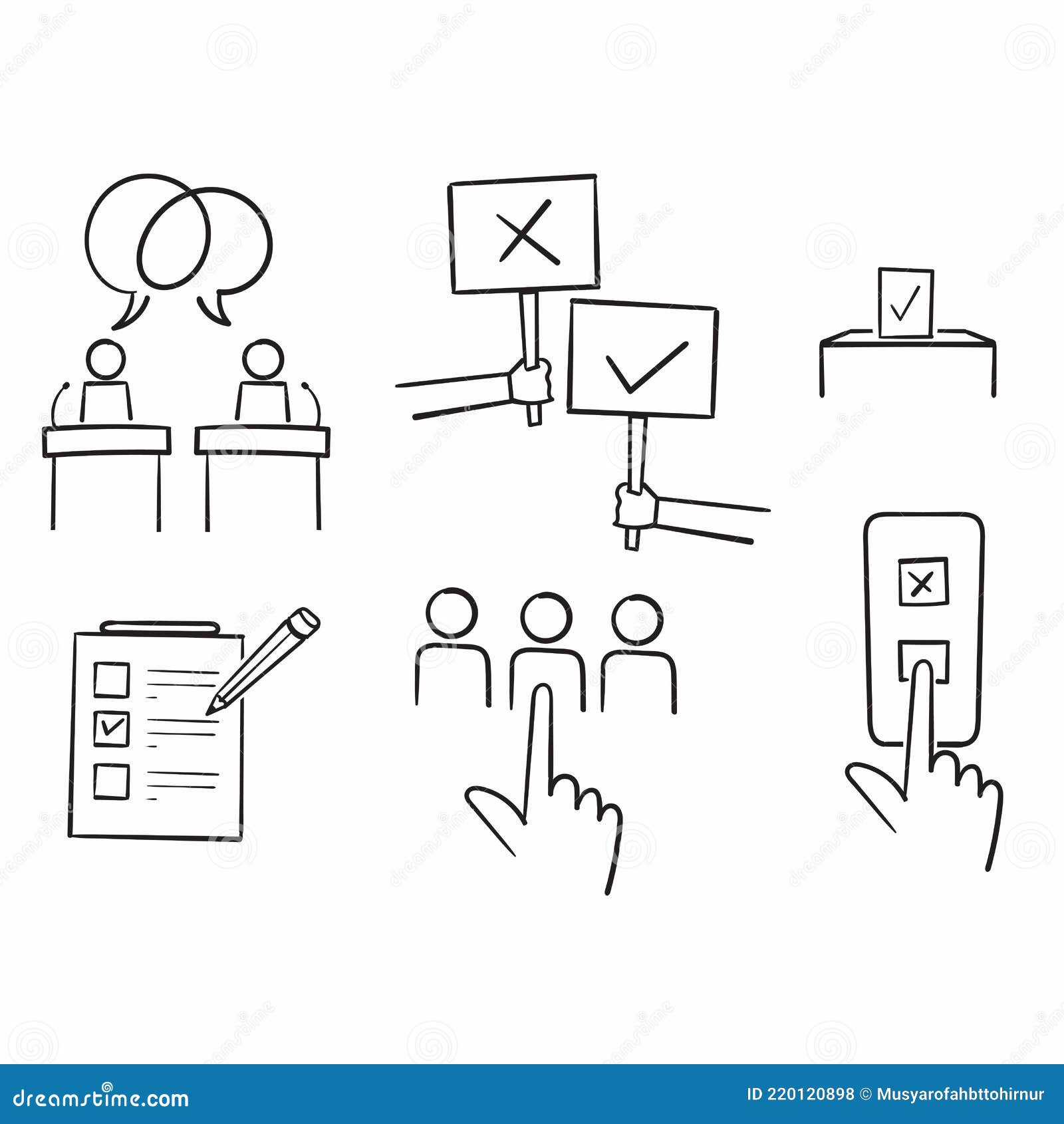 Hand Drawn Doodle Simple Set of Voting Related Vector Line Icons ...