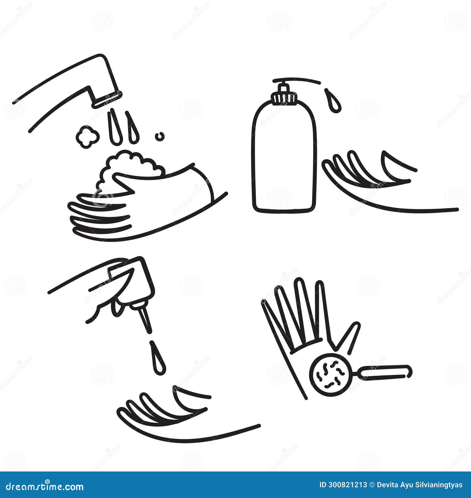Hand Drawn Doodle Simple Set of Washing Hands Related Stock Vector ...