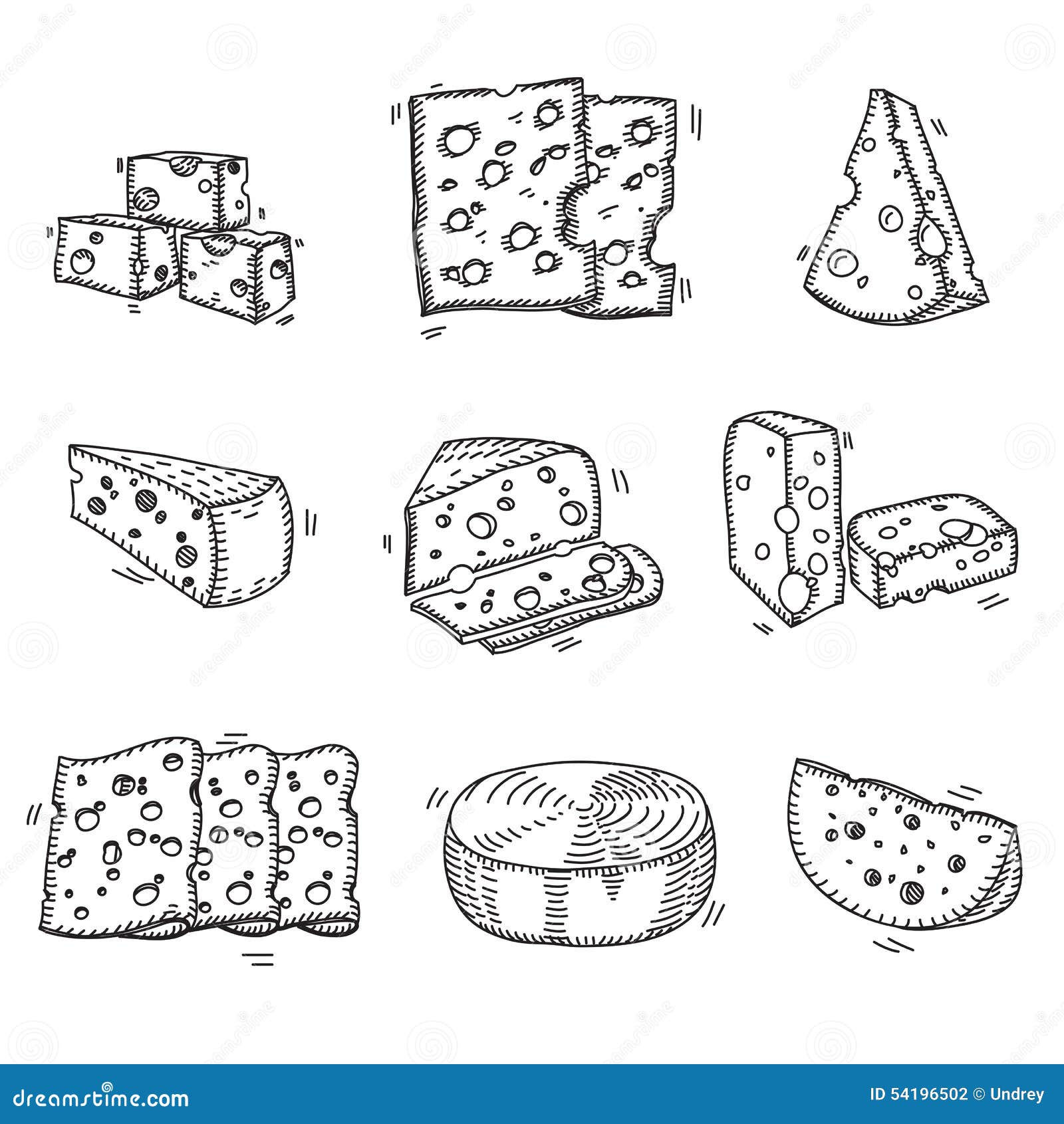 Hand Drawn Doodle Sketch Cheese with Different Stock Vector ...