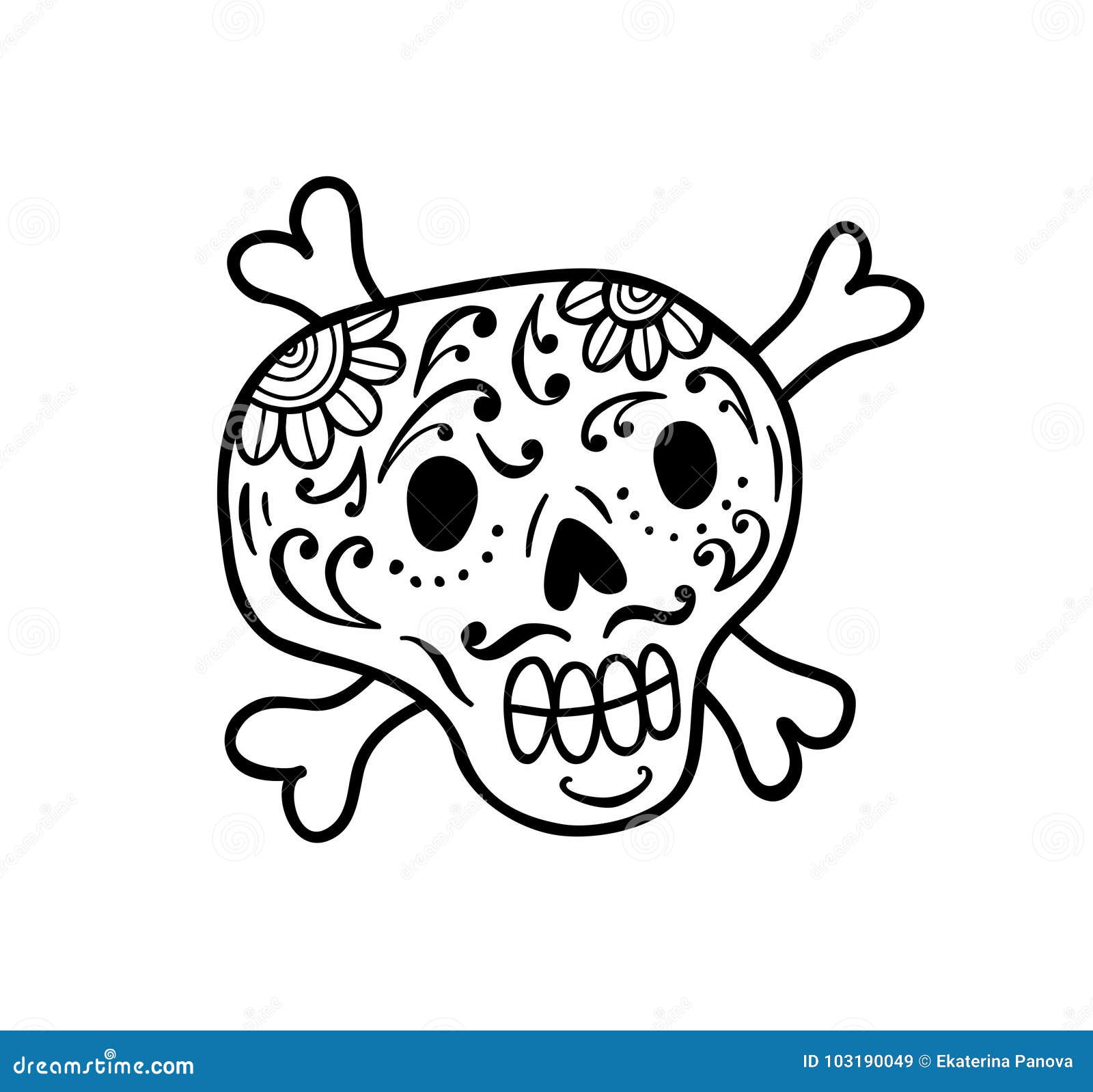 Hand drawn doodle skull. stock vector. Illustration of mustache - 103190049