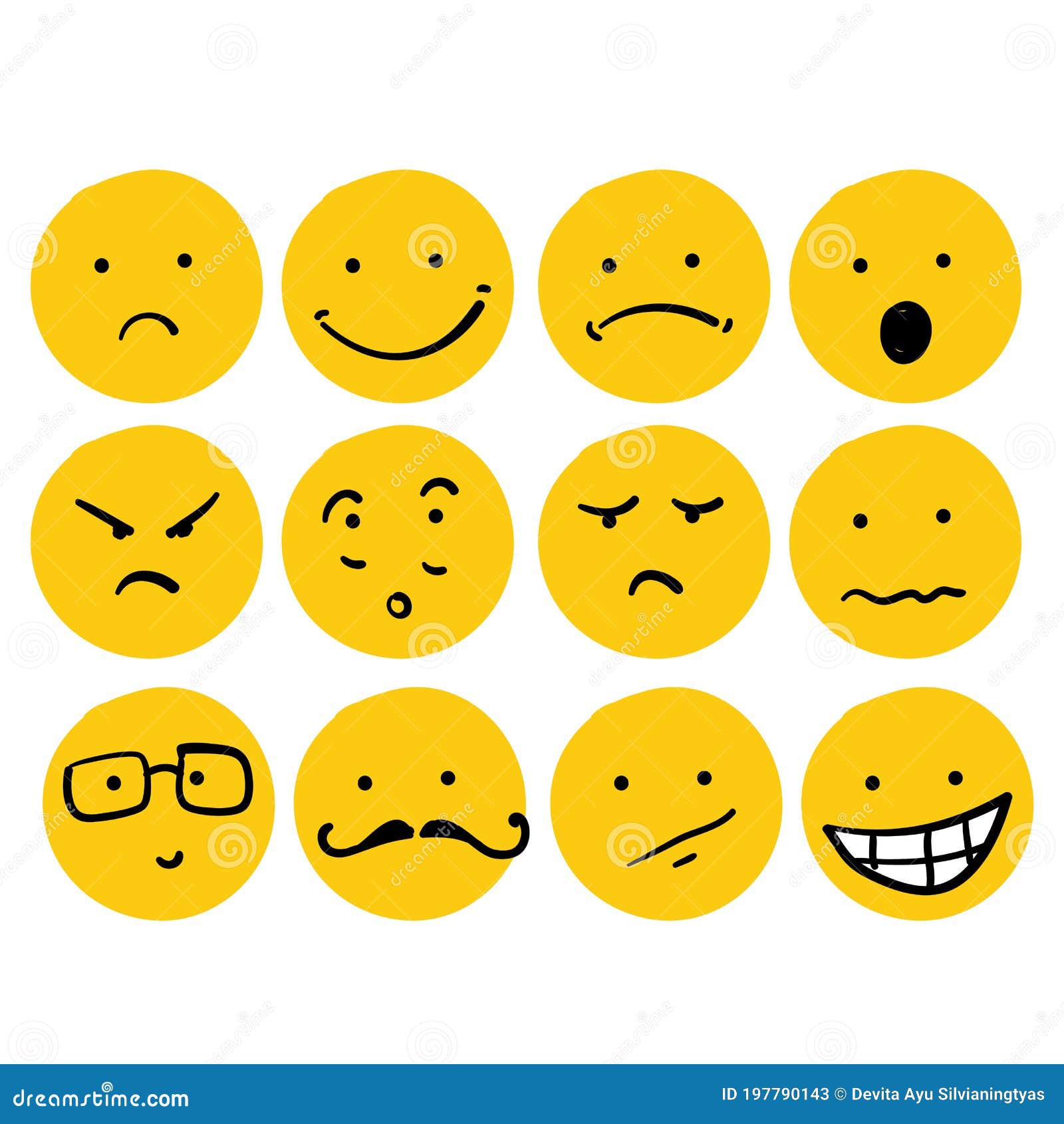 Hand Drawn Doodle Smiley Emoticon Illustration Set Cartoon Stock Vector ...