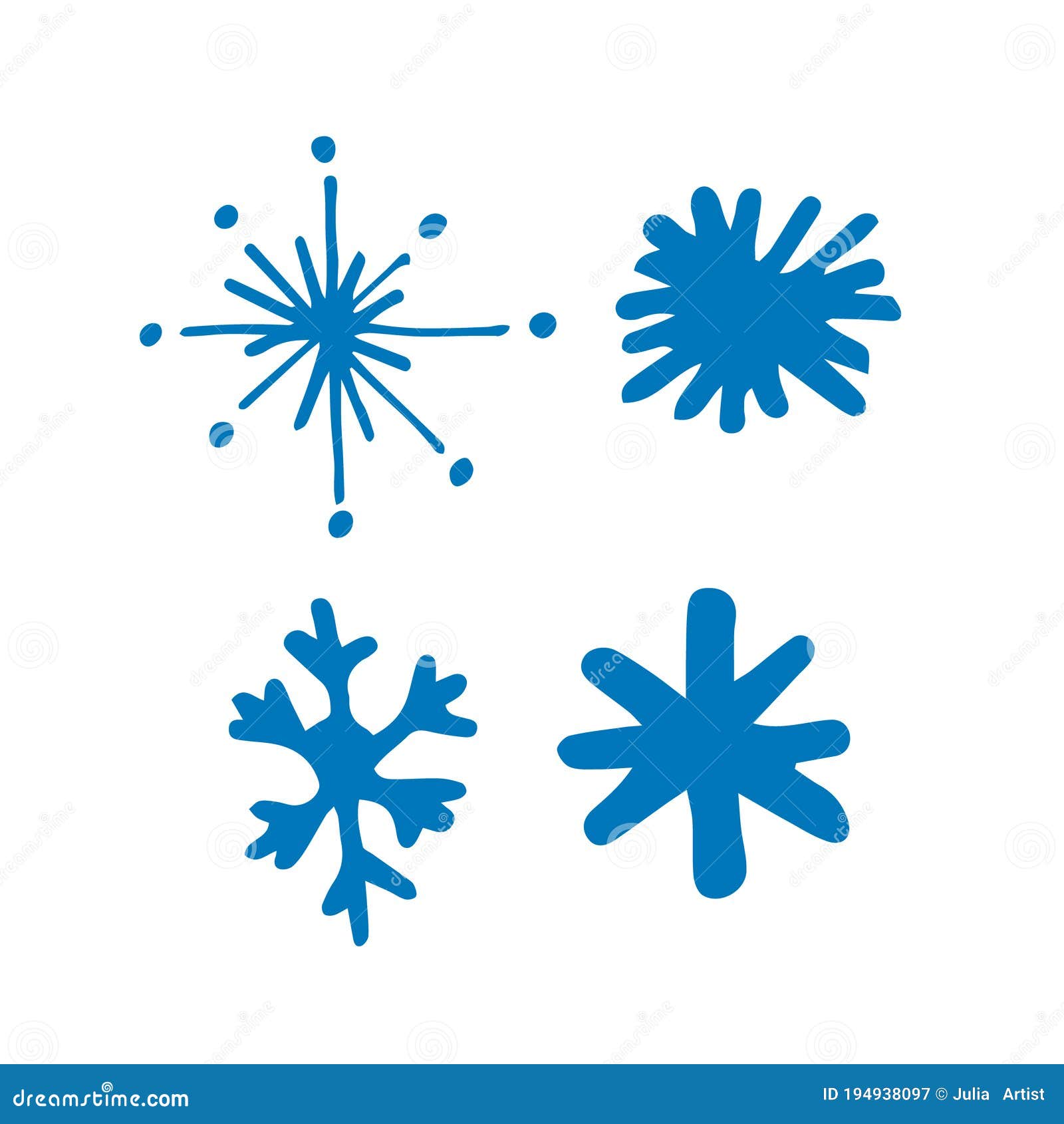 Hand Drawn Doodle Snow Flakes Set. Stock Vector - Illustration of ...