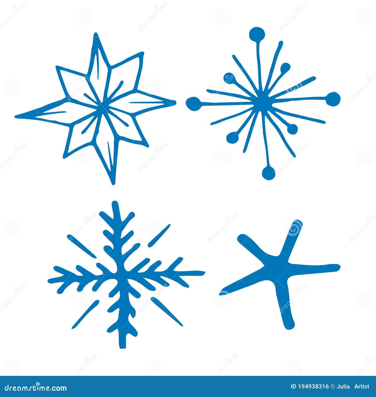 Hand Drawn Doodle Snow Flakes Set. Stock Vector - Illustration of happy ...