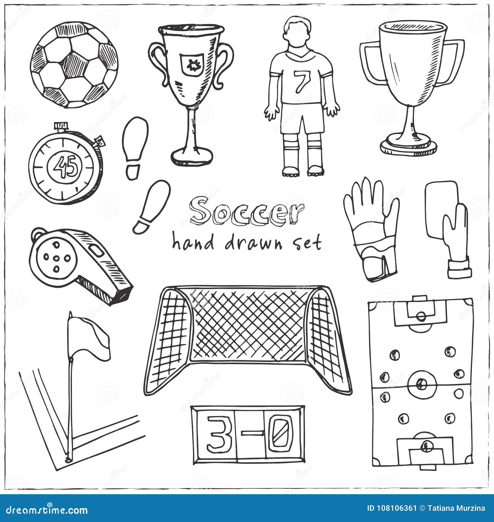 Hand Drawn Doodle Soccer Set. Stock Vector - Illustration of drawn ...