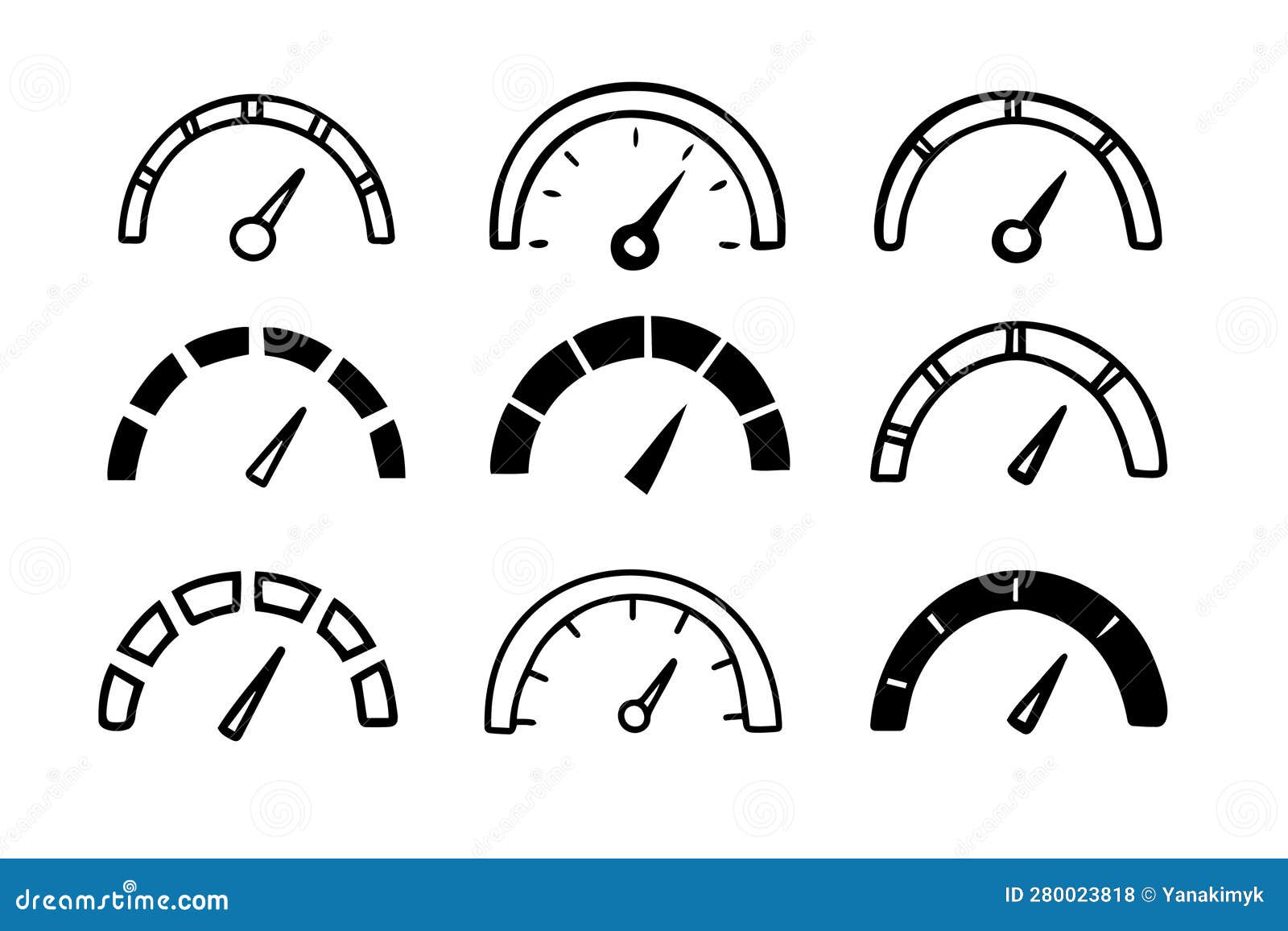 Hand Drawn Doodle Speedometer, Tachometer Icon Collection. Speed ...