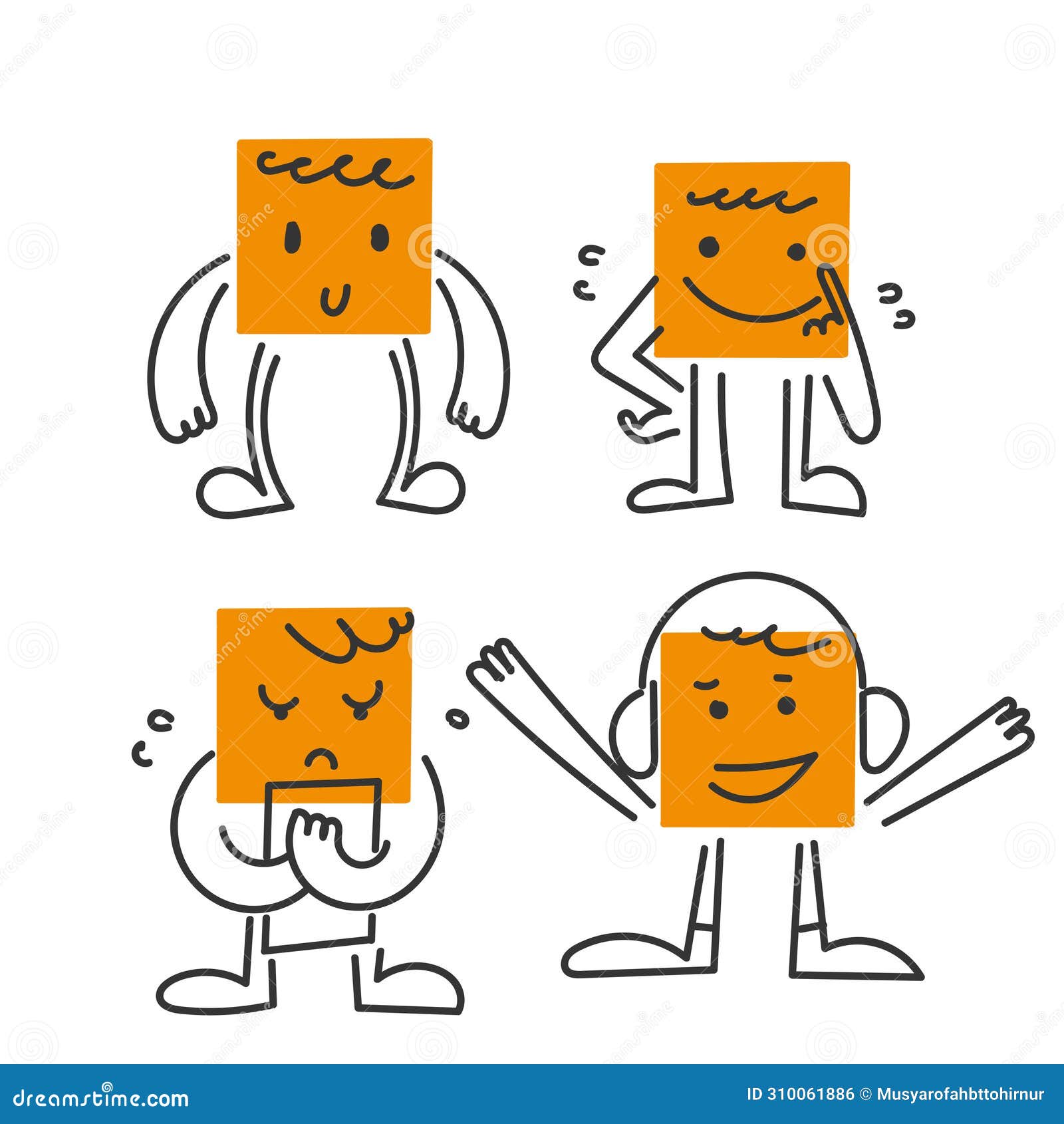 Hand Drawn Doodle Square Shape Character Gesture Collection Stock ...
