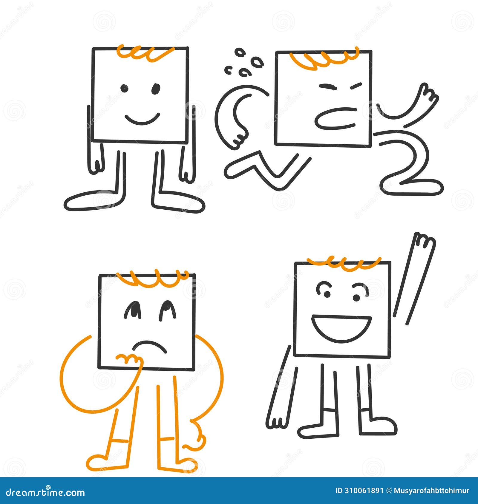 Hand Drawn Doodle Square Shape Character Gesture Collection Stock ...