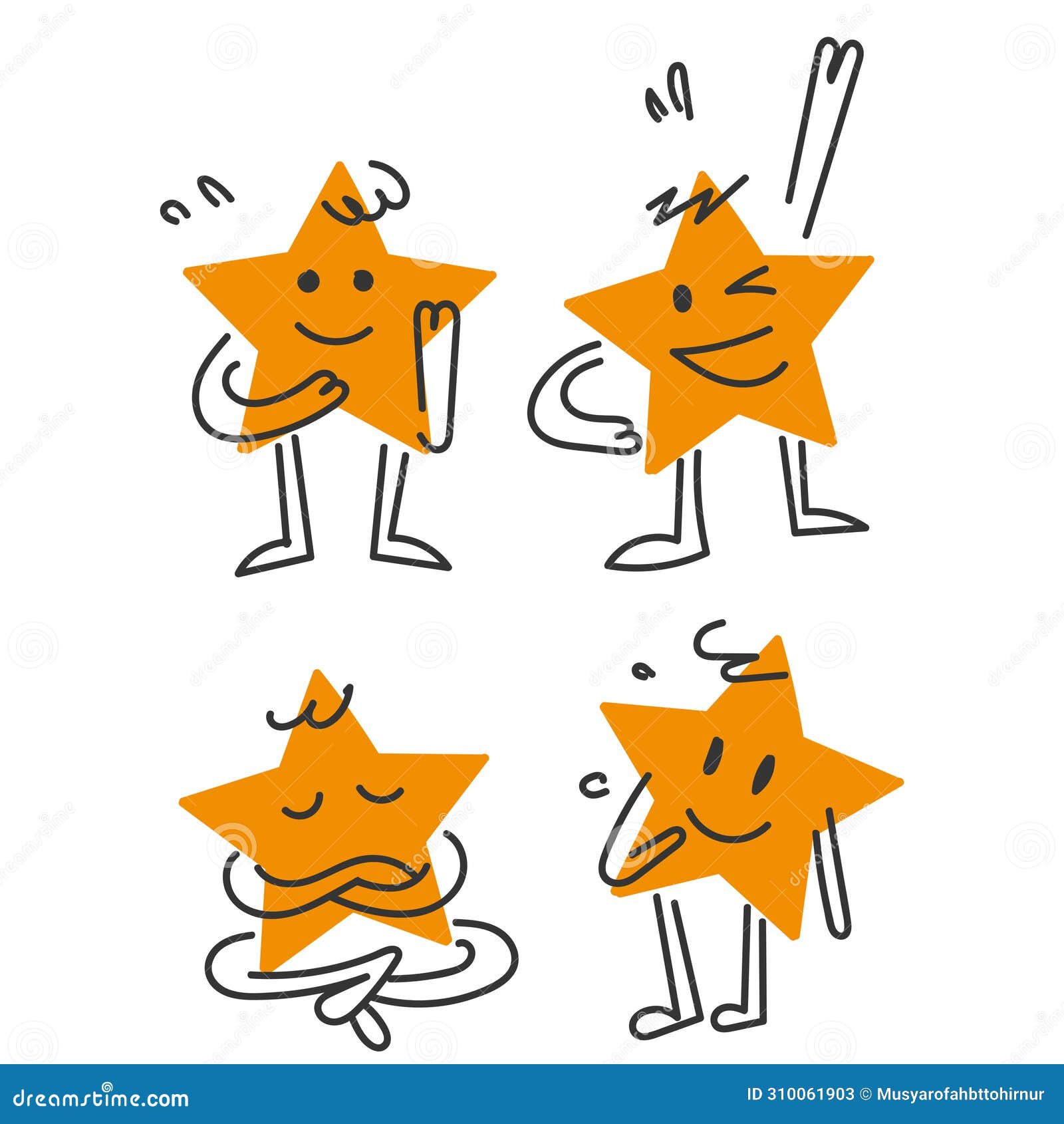 Hand Drawn Doodle Star Shape Character Gesture Collection Icon Stock ...