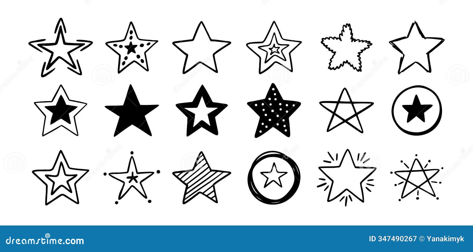 Hand Drawn Doodle Stars Set. Different Drawing Stars Isolated On White ...