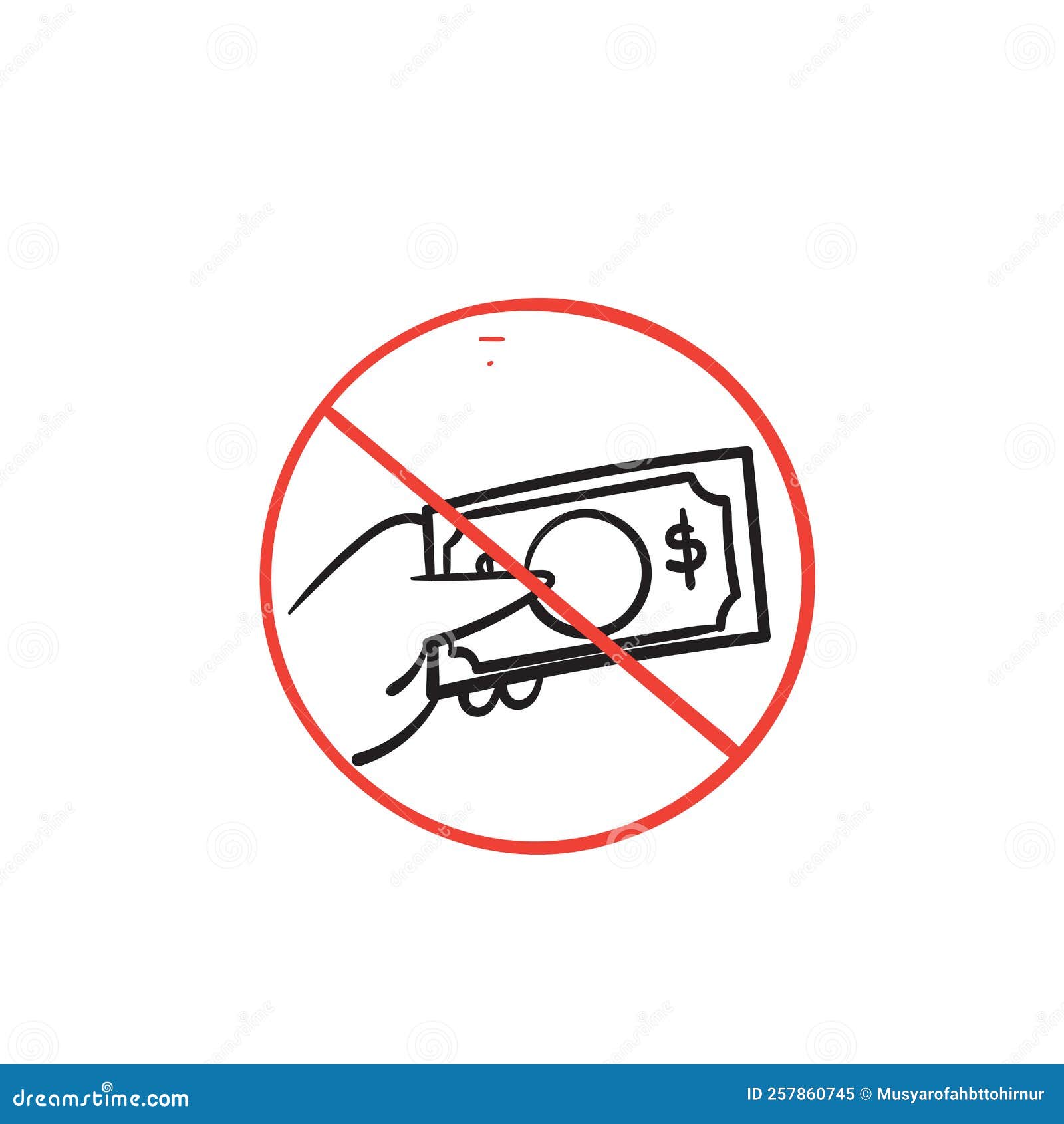 Hand Drawn Doodle Stop Giving Money Sign Illustration Vector Stock ...