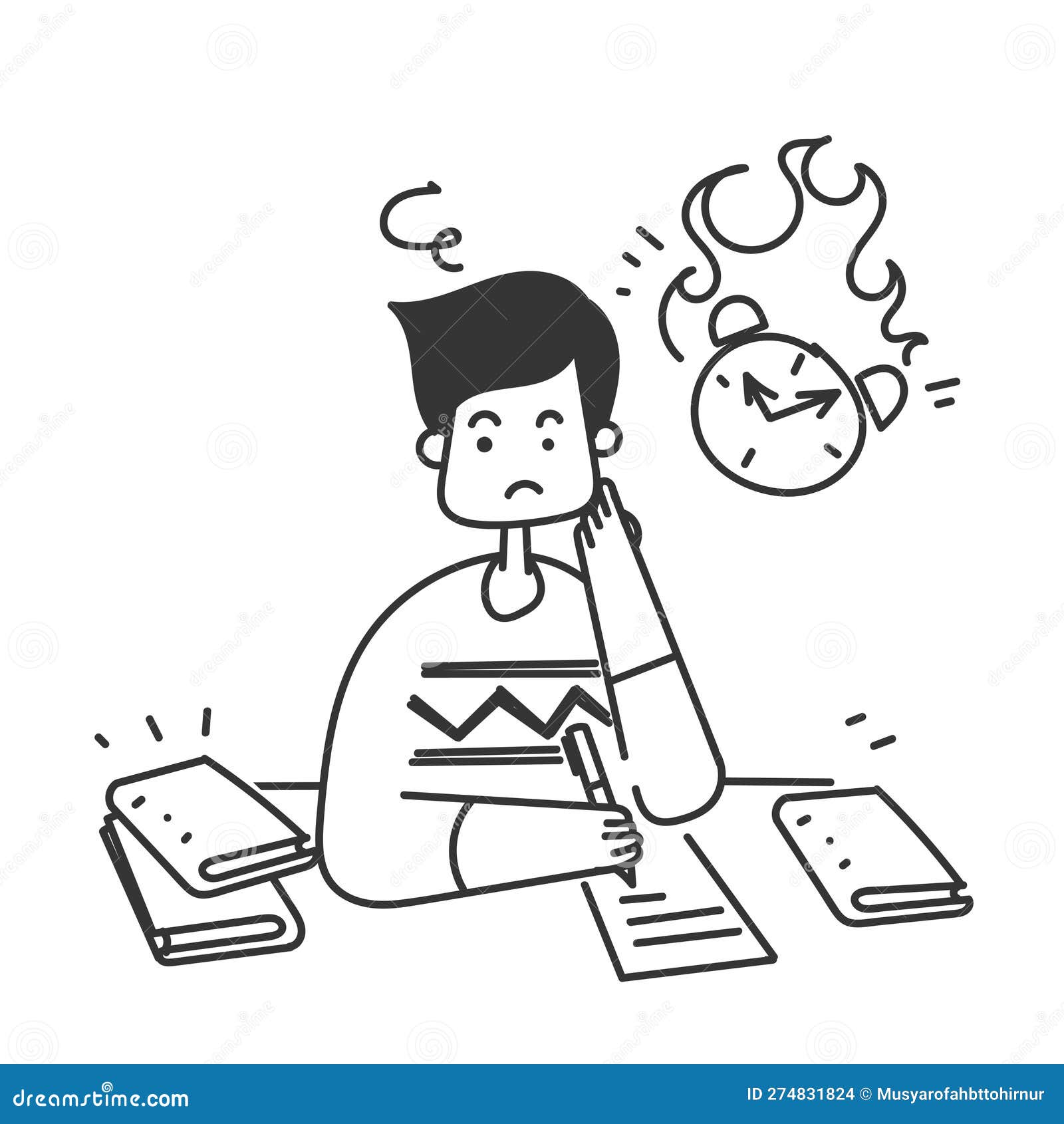 Hand Drawn Doodle Student Learning Hard for Exam or Work Illustration ...