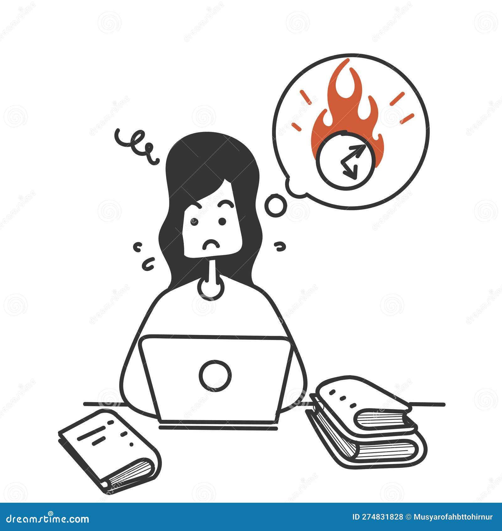 Hand Drawn Doodle Student Learning Hard for Exam or Work Illustration ...