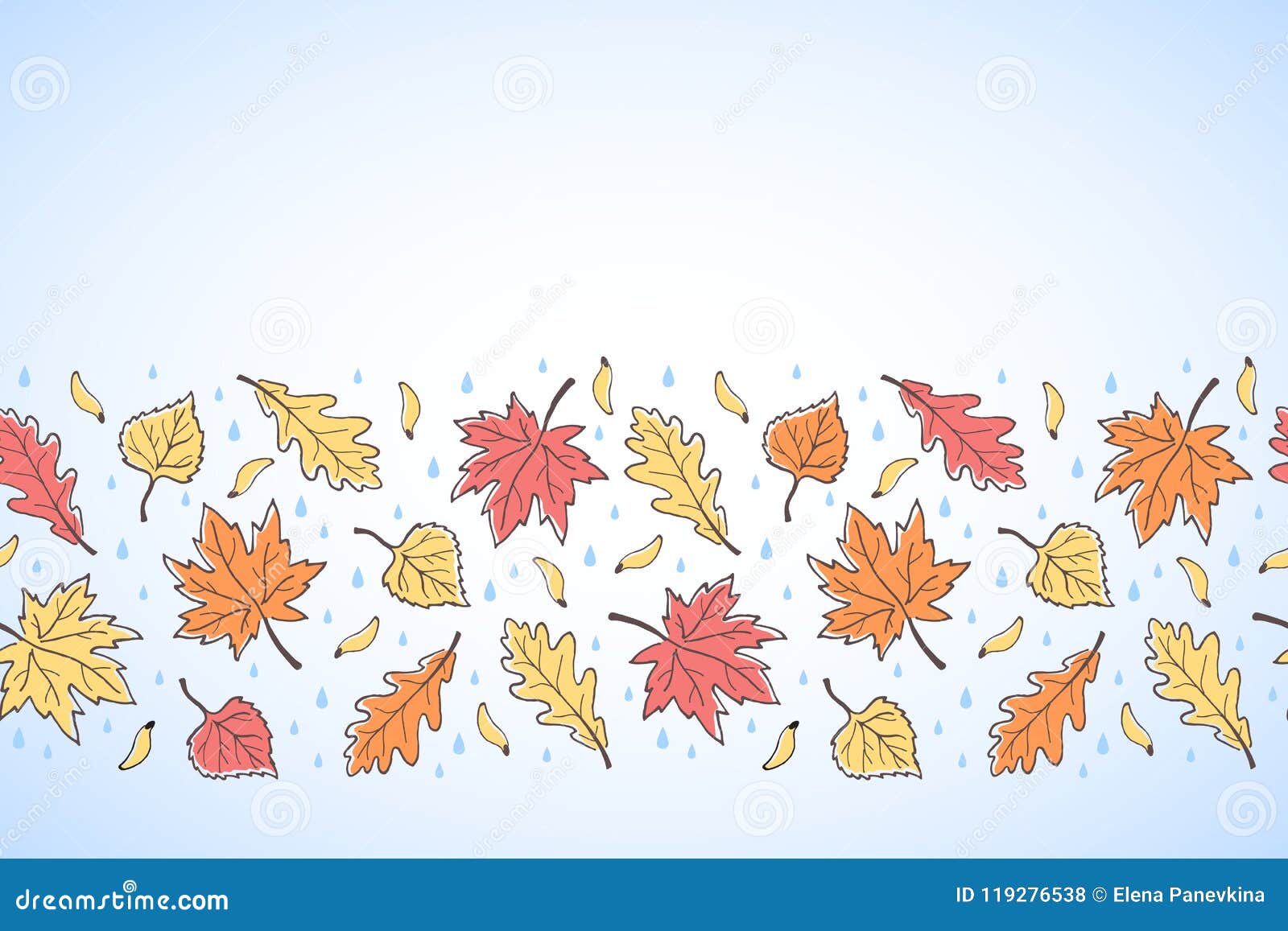 Hand Drawn Autumn Leaves Horizontal Seamless Border Stock Vector ...