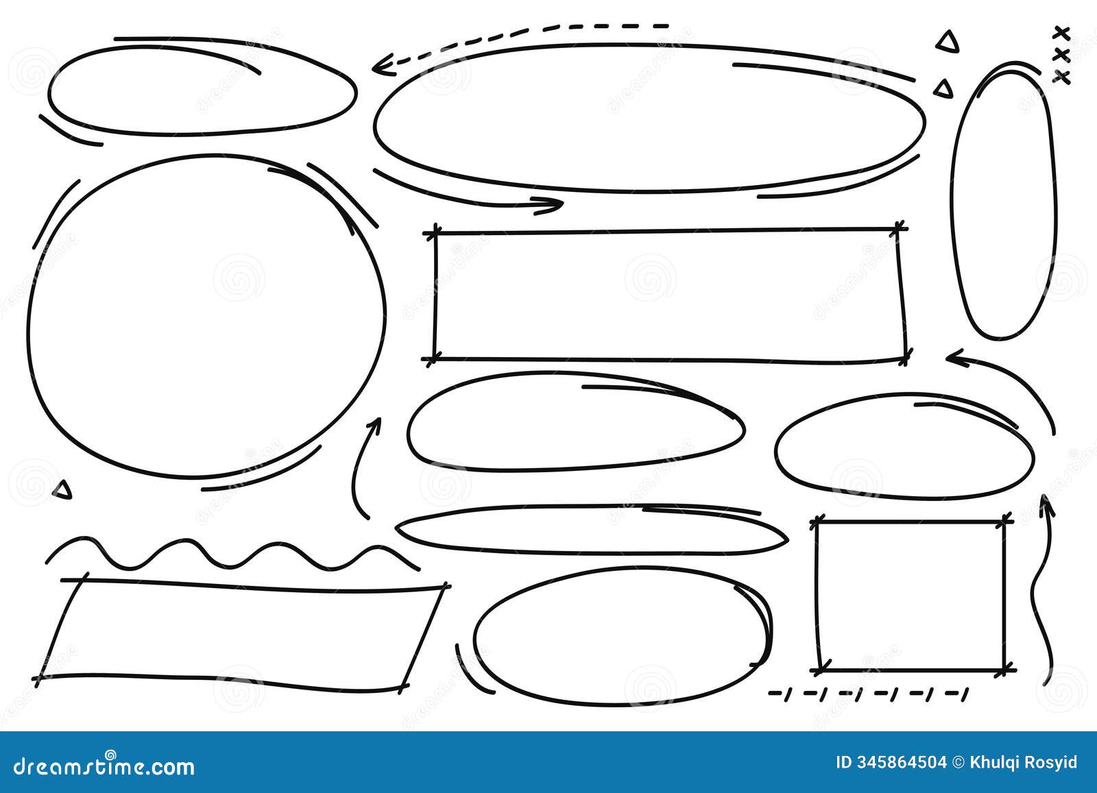 Hand Drawn Doodle Style Collection of Circles,arrows,rectangle,wave and ...