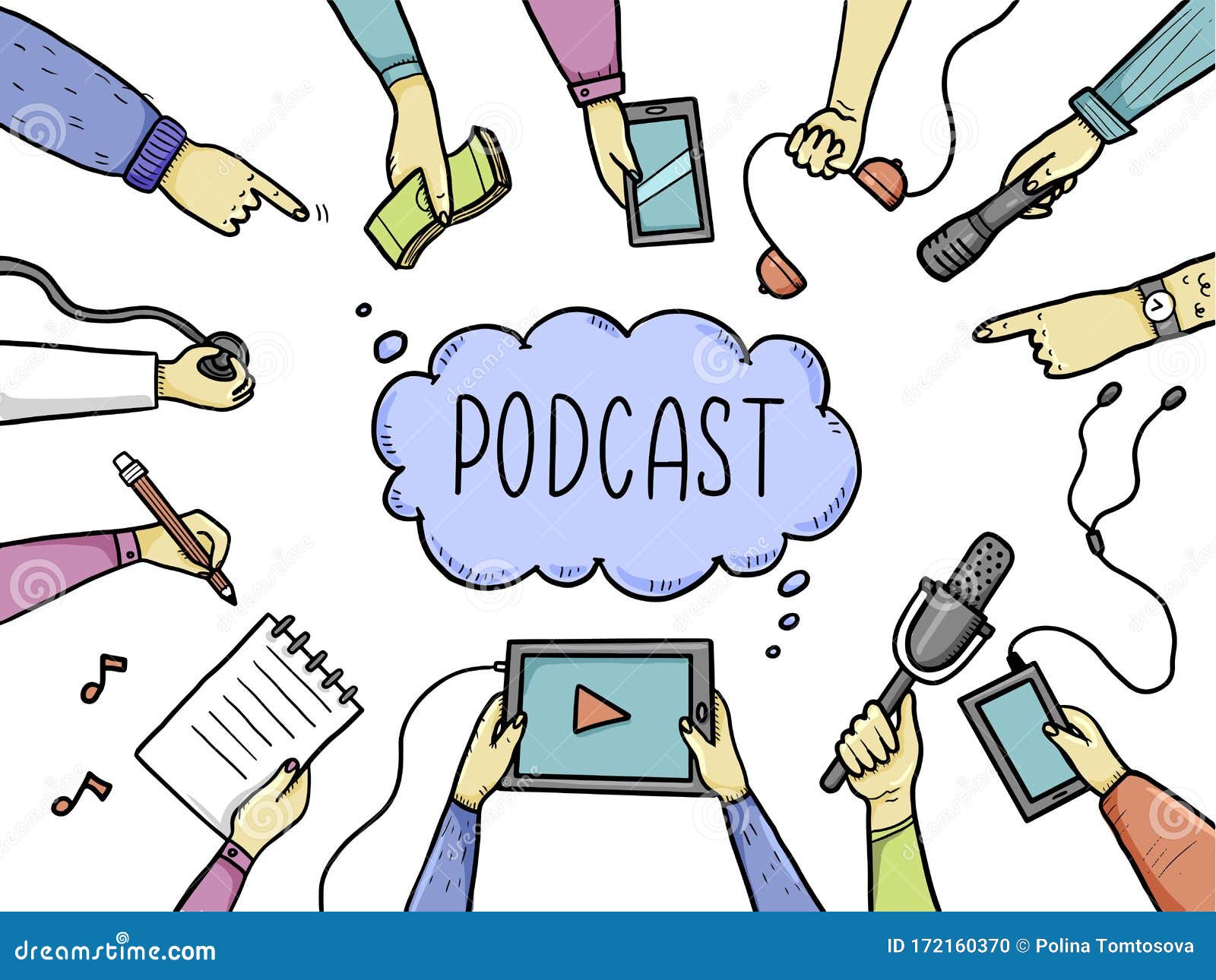 Doodle Podcasting Microphone Hand Drawing Sketch Recording Mic Vector ...