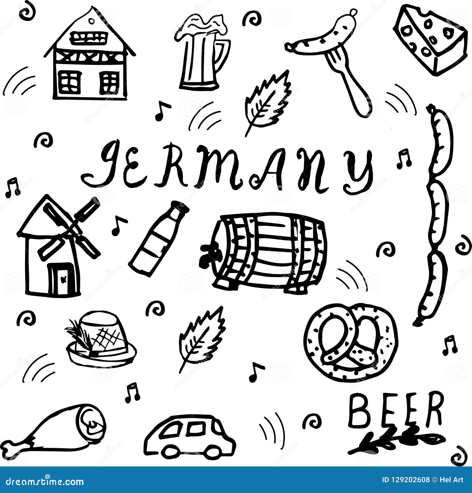 Hand Drawn Doodle Style Set of Germany Elements. Stock Vector ...