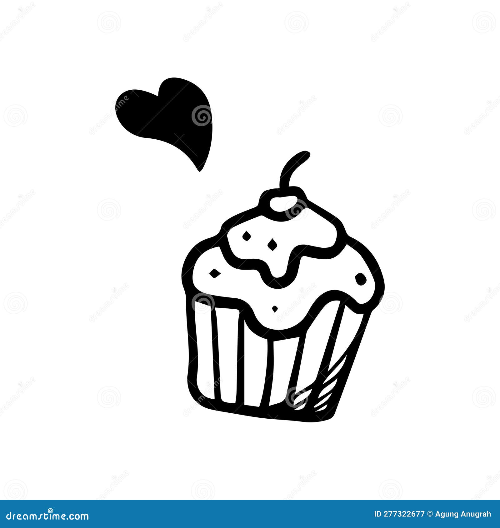 Hand Drawn Doodle Style Sticker of Muffin Cake with Love Vector Stock ...