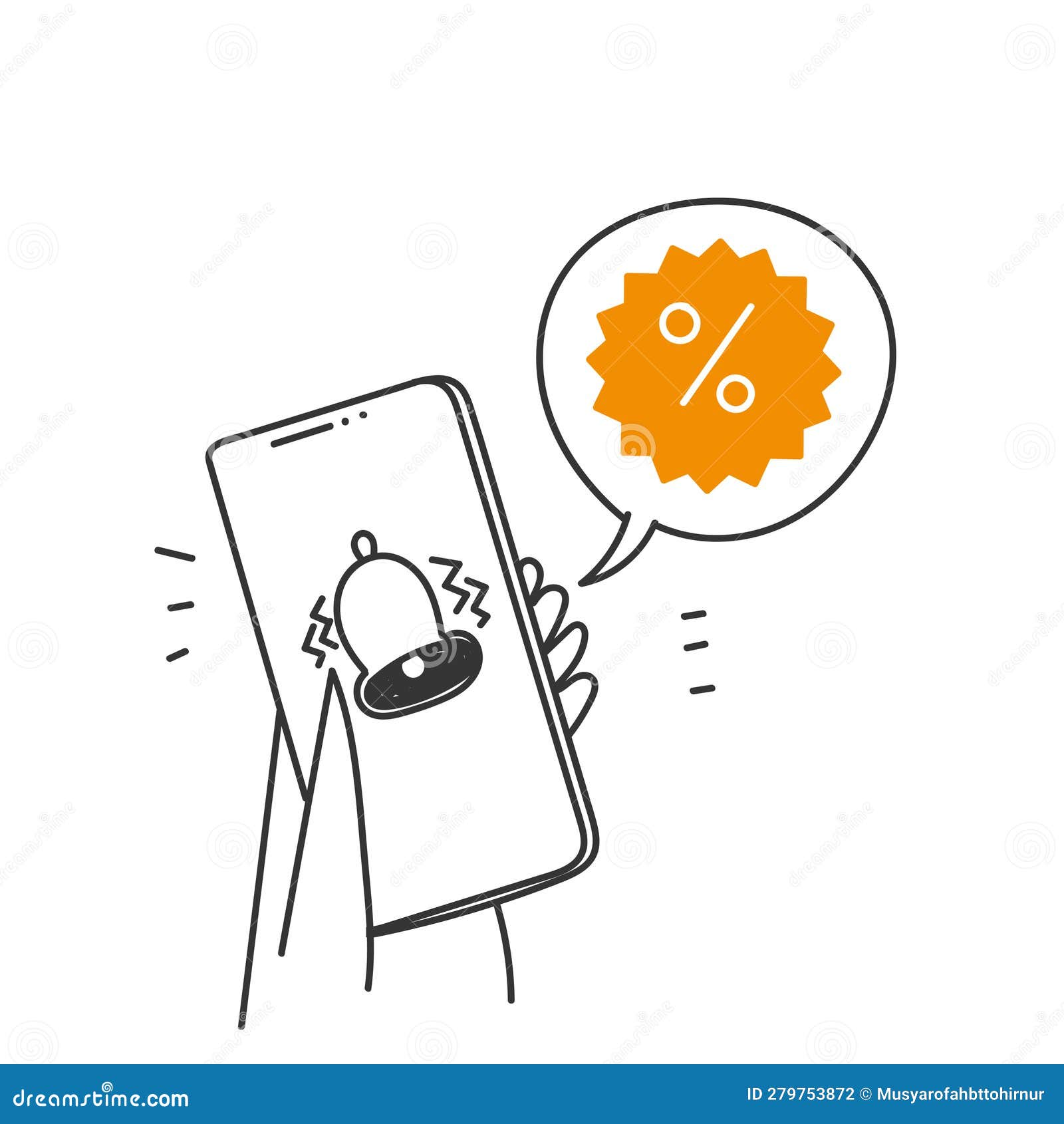 Hand Drawn Doodle Tag Price Icon with Bell Notification for Discount ...