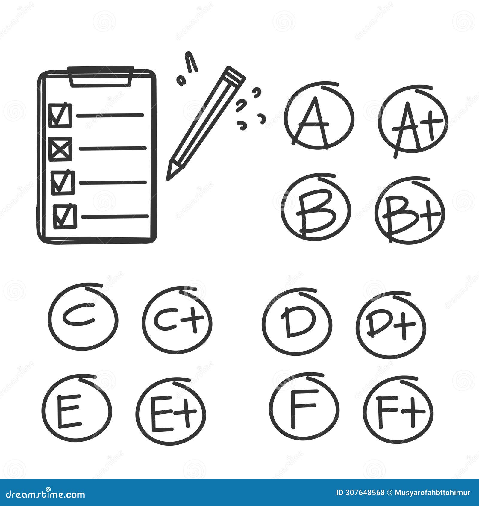 Hand Drawn Doodle Test Quiz Score Icon Related Stock Vector ...