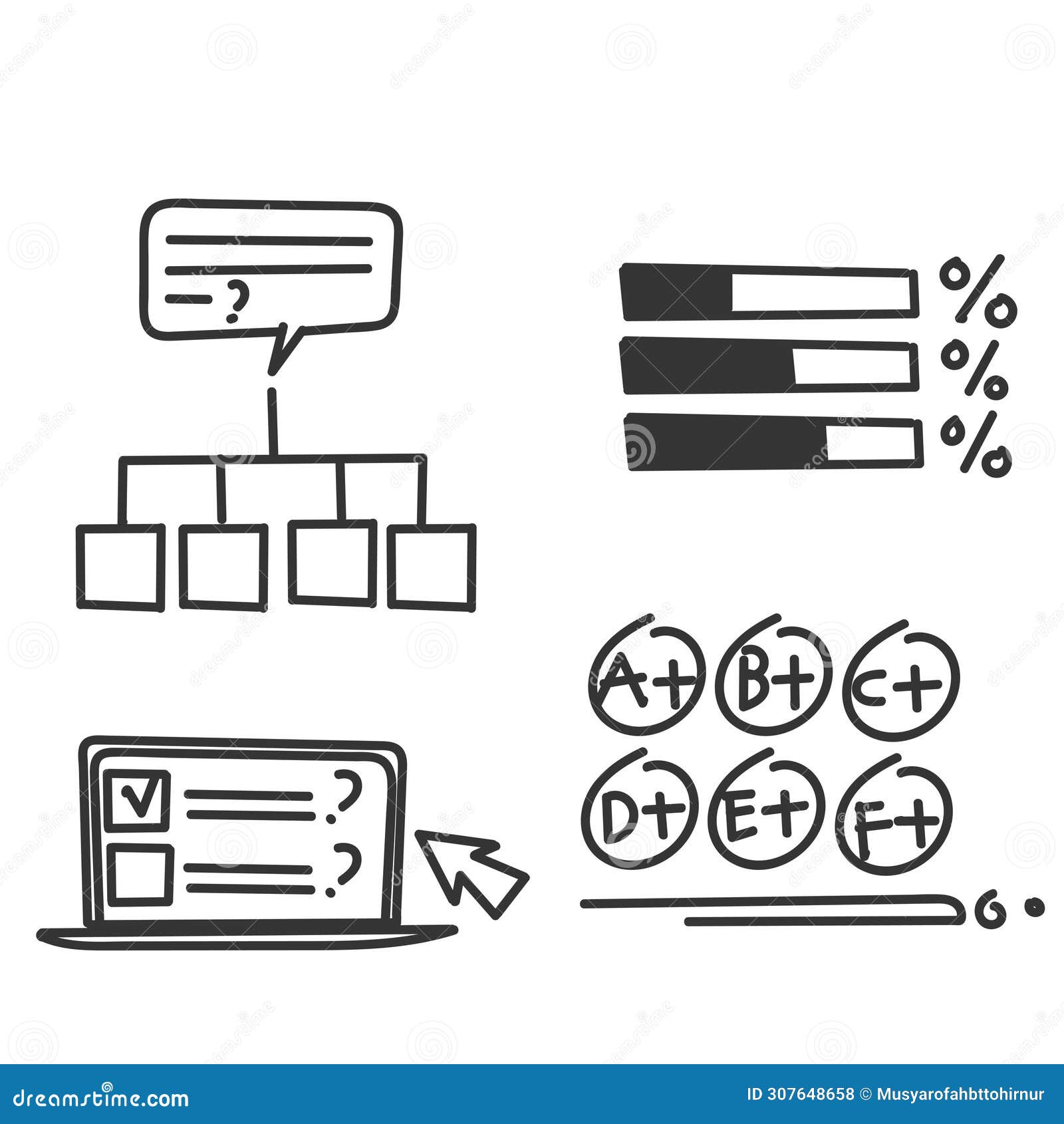 Hand Drawn Doodle Test Quiz Score Icon Related Stock Vector ...
