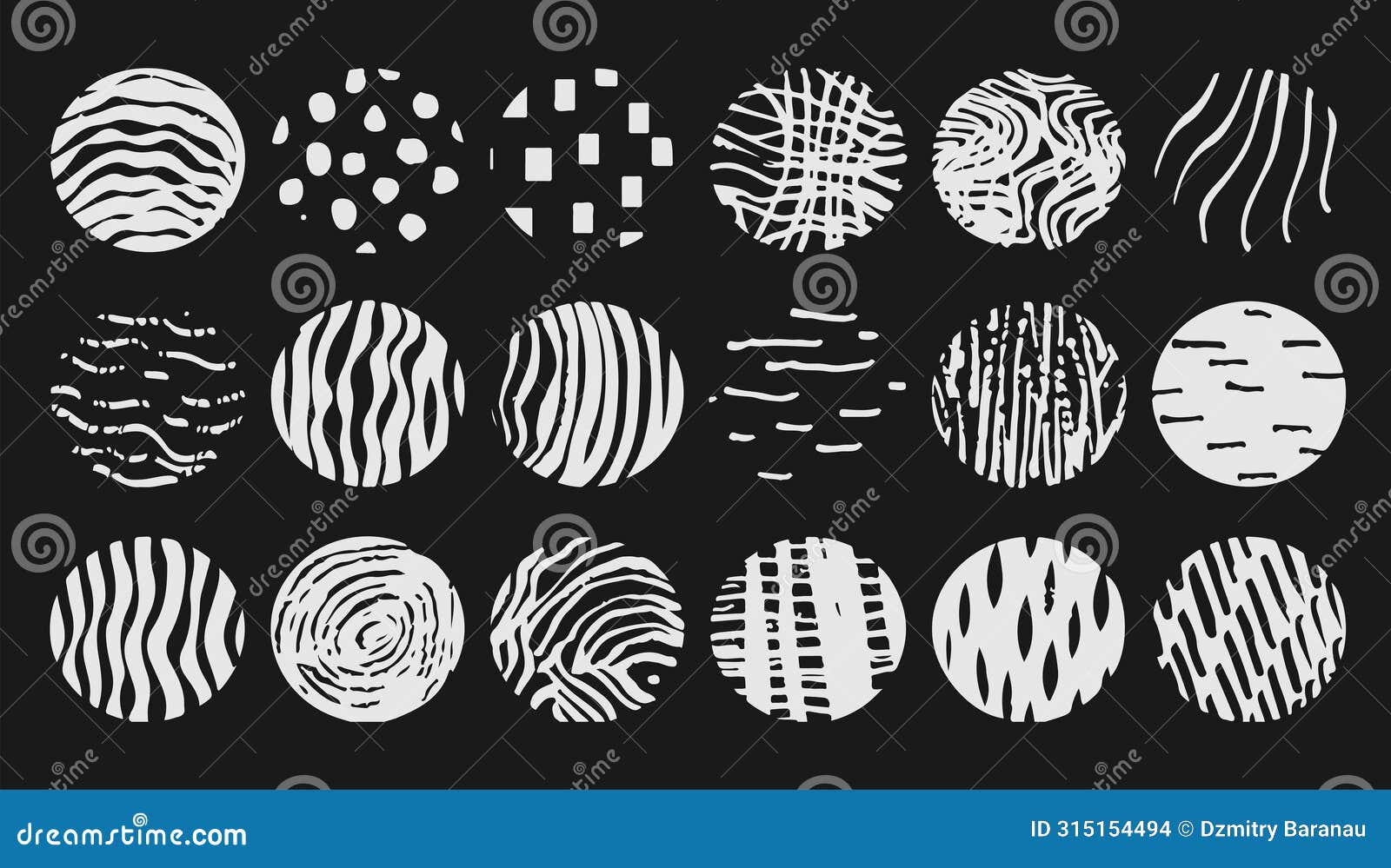 Hand Drawn Doodle Texture Set, Curvy Line Ink Pen, Circle Pattern ...