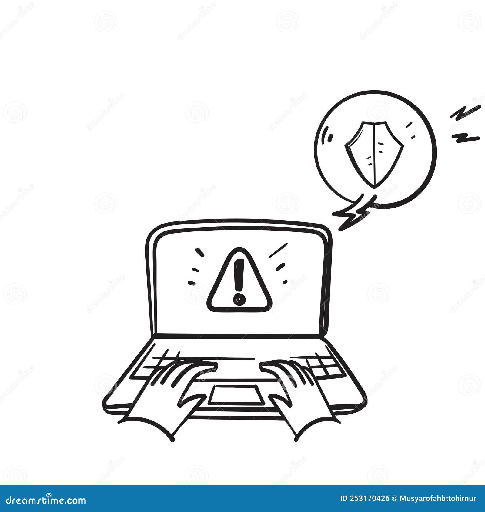 Hand Drawn Doodle Threat Detection on Laptop Illustration Vector Stock ...