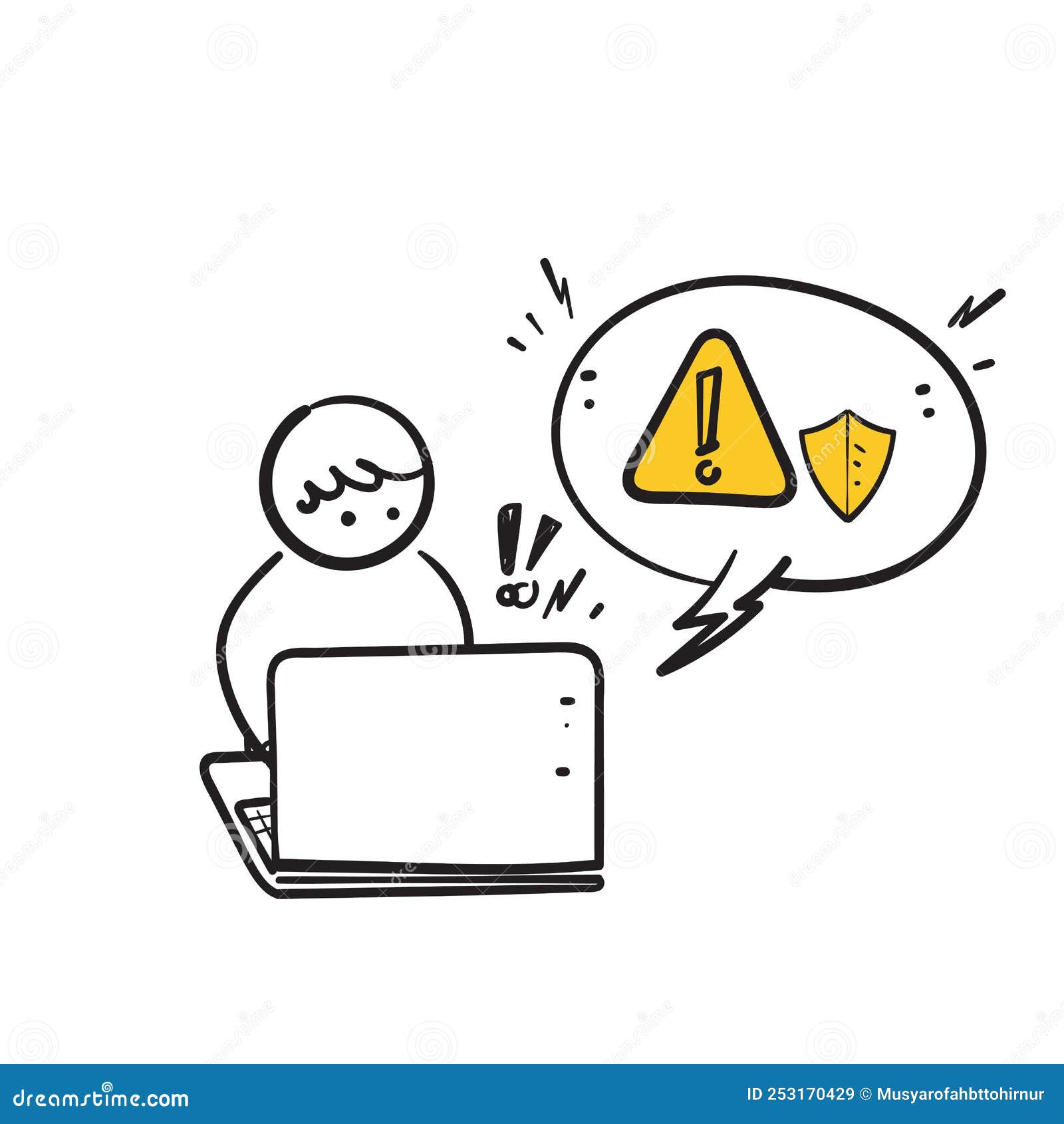Hand Drawn Doodle Threat Detection on Laptop Illustration Vector Stock ...