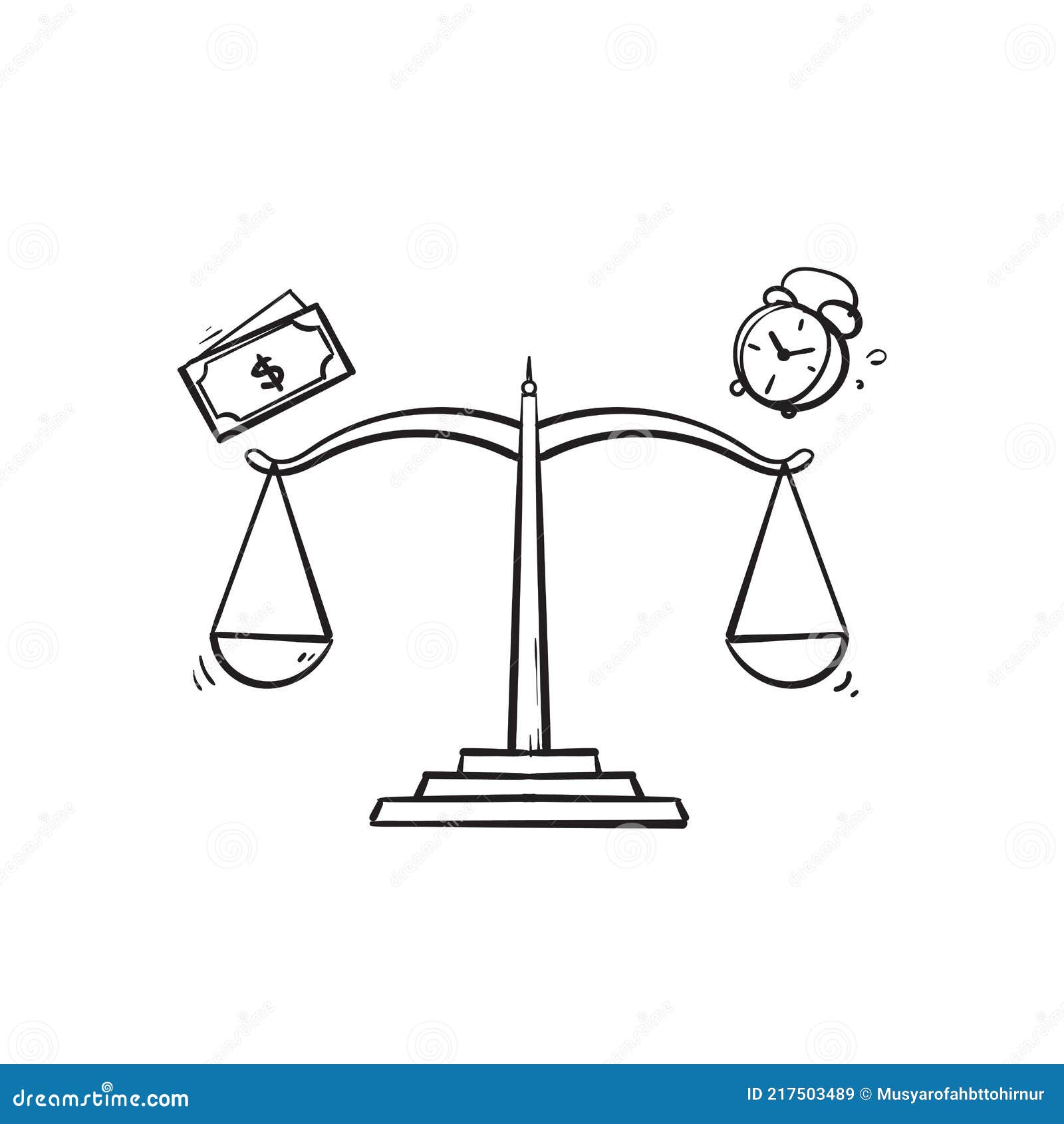 Hand Drawn Doodle Time Equal for Money Illustration Vector Isolated ...