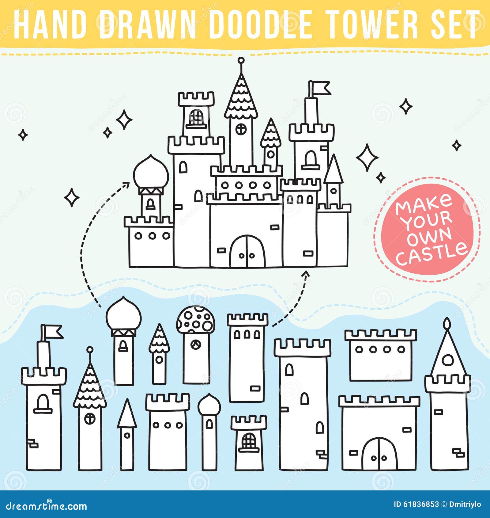 Hand Drawn Doodle Tower Set Stock Vector - Illustration of design, gate ...