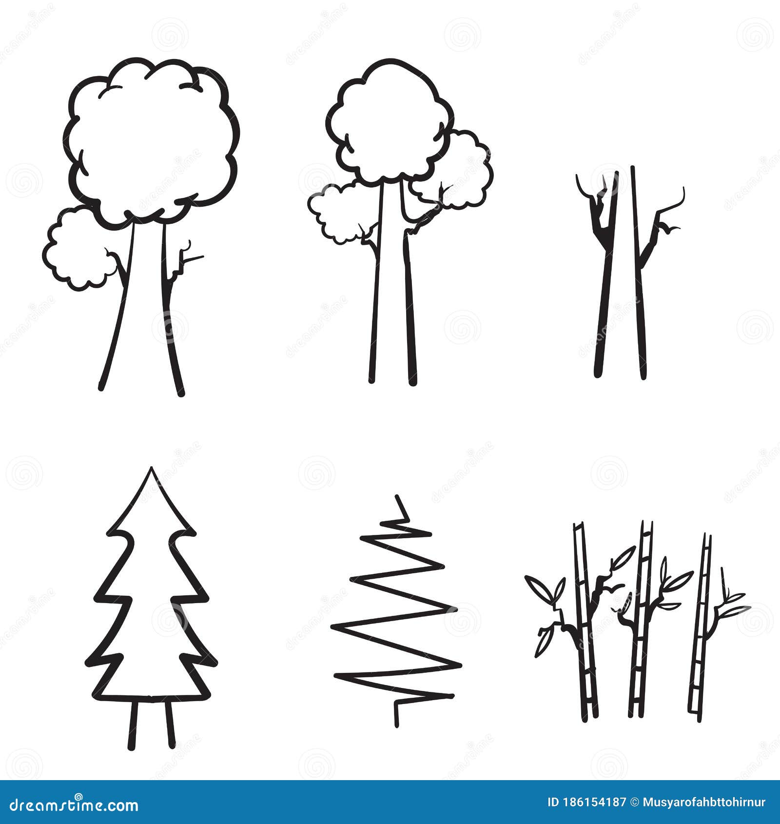Hand Drawn Doodle Tree Collection Vector Isolated Stock Vector ...