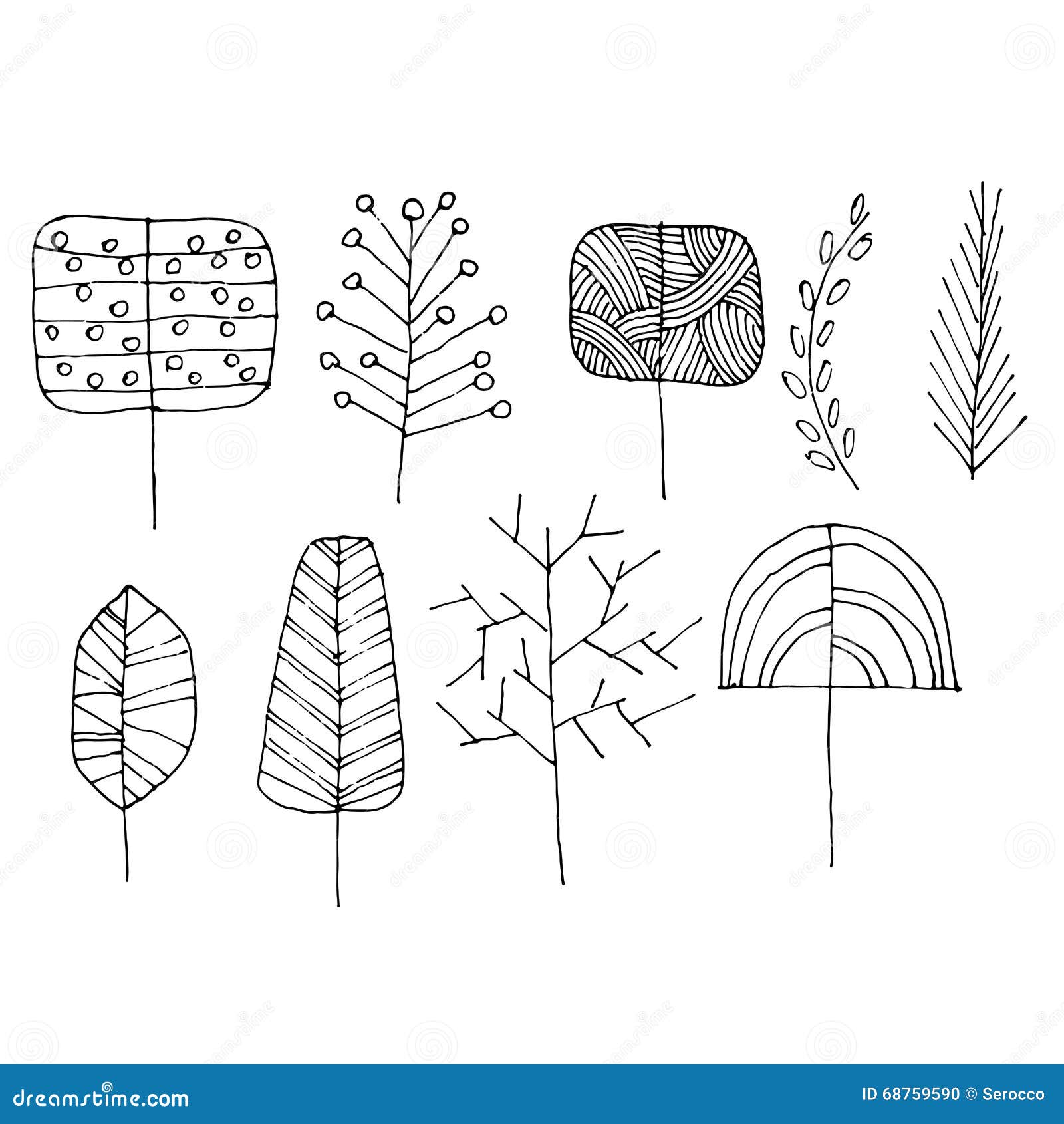 Hand Drawn Doodle Trees Set. Stock Vector - Illustration of design ...