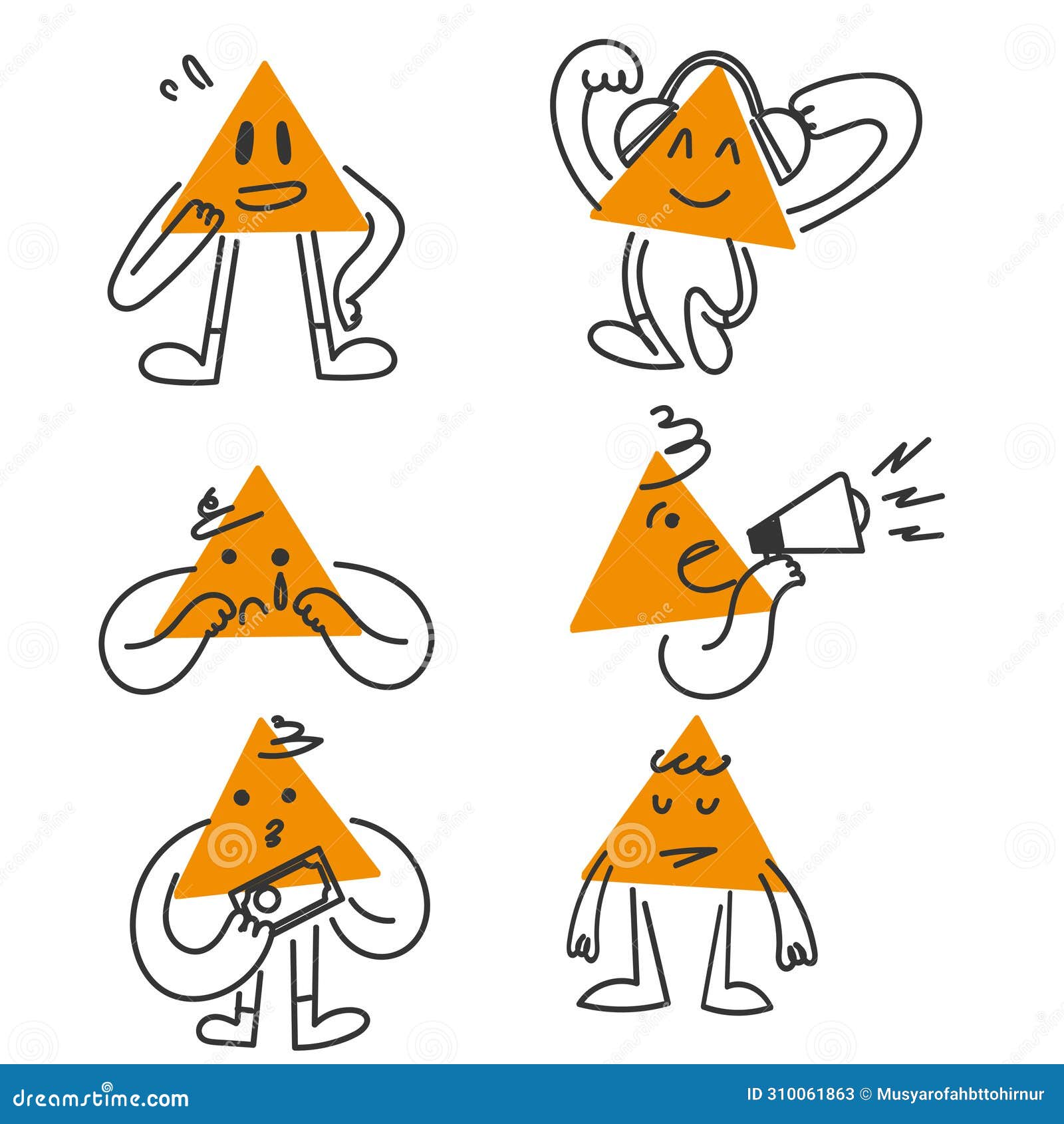 Hand Drawn Doodle Triangle Shape Character Gesture Collection ...