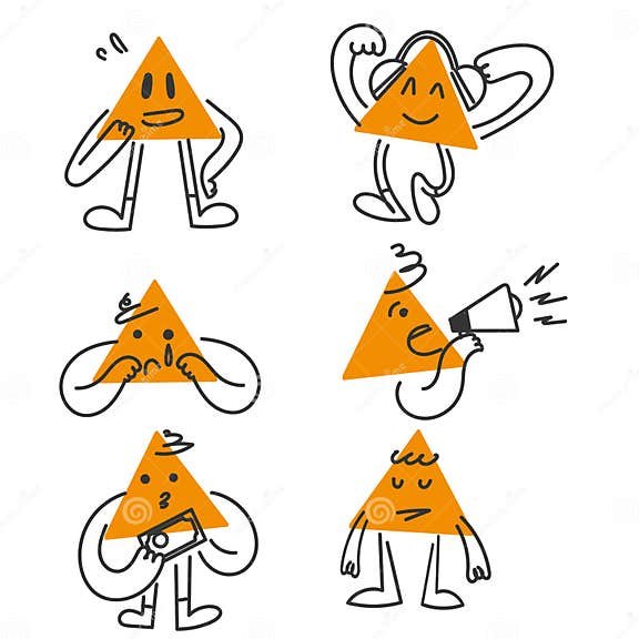 Hand Drawn Doodle Triangle Shape Character Gesture Collection ...